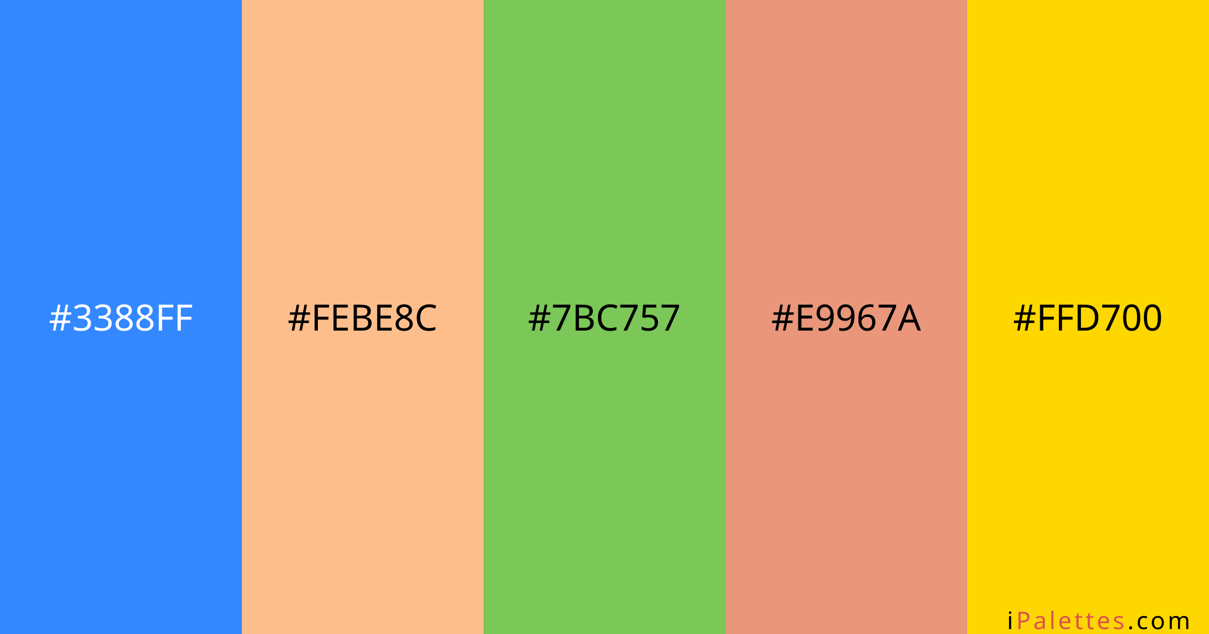 Rio de Janeiro Color Palette and colors #3388ff #febe8c #7bc757 #e9967a ...