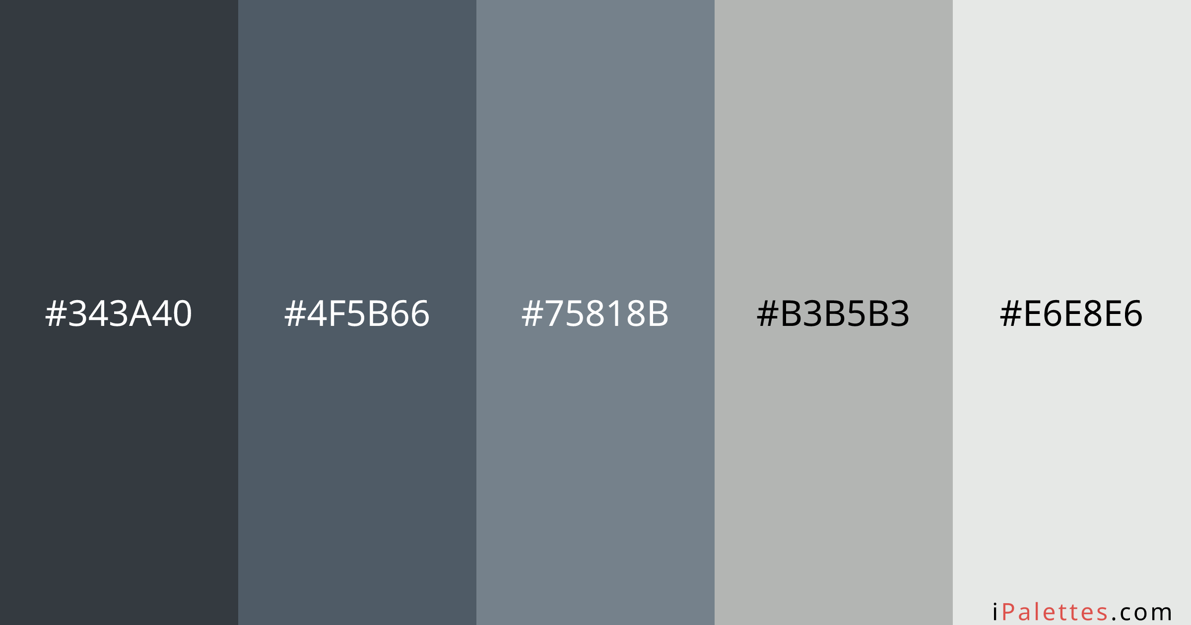City Color Palette and colors #343A40 #4F5B66 #75818B #B3B5B3 #E6E8E6 ...
