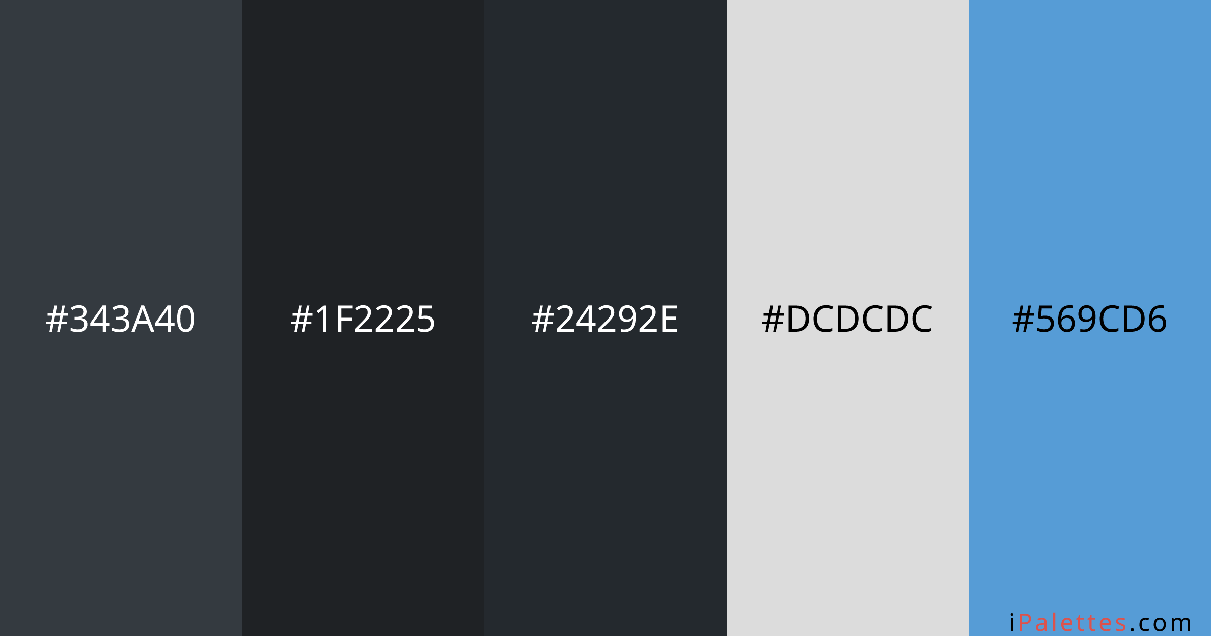 V2ex Color Palette and colors #343a40 #1f2225 #24292e #dcdcdc #569cd6 ...