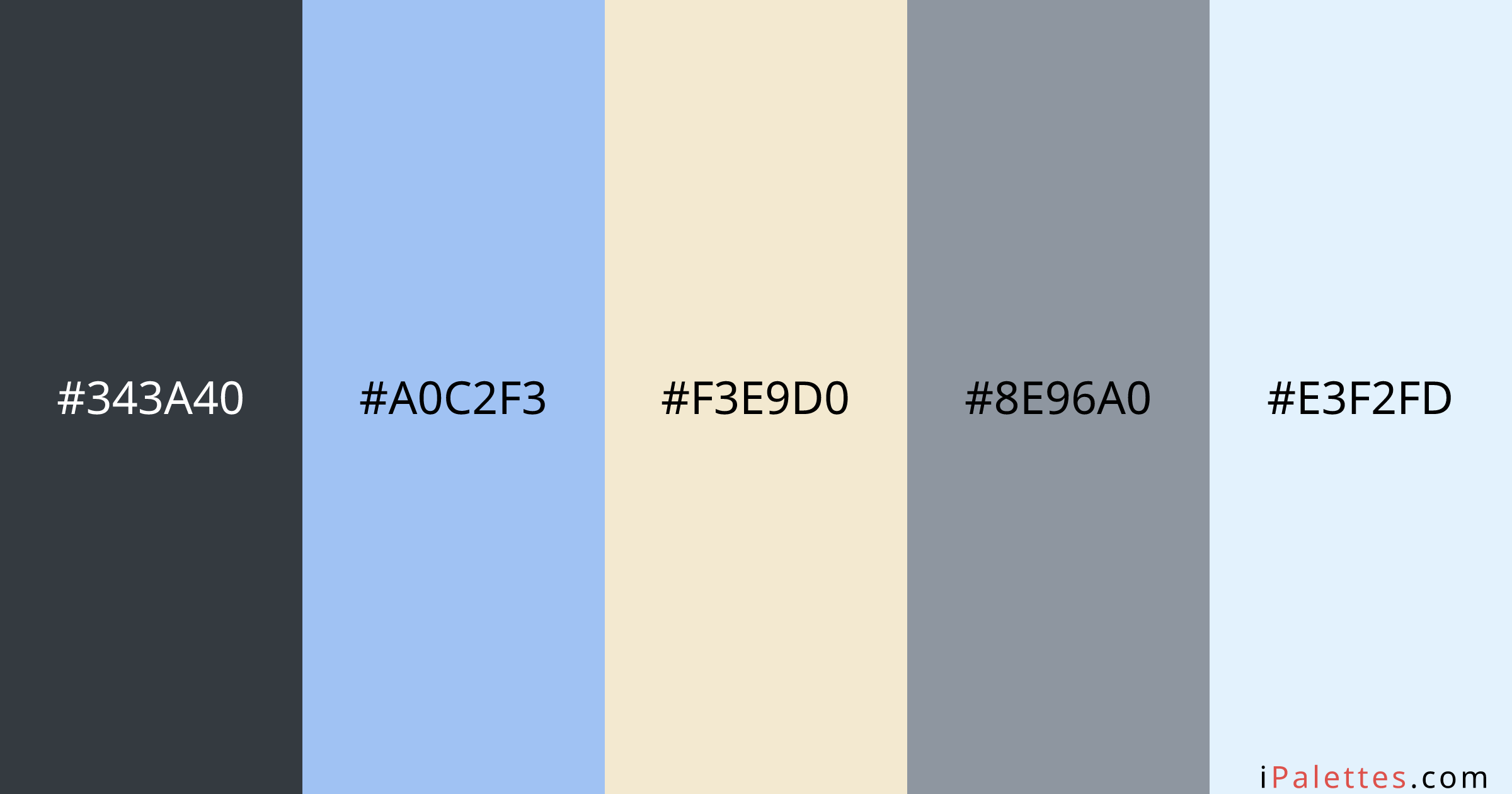 Polaris Color Palette and colors #343a40 #a0c2f3 #f3e9d0 #8e96a0 # ...