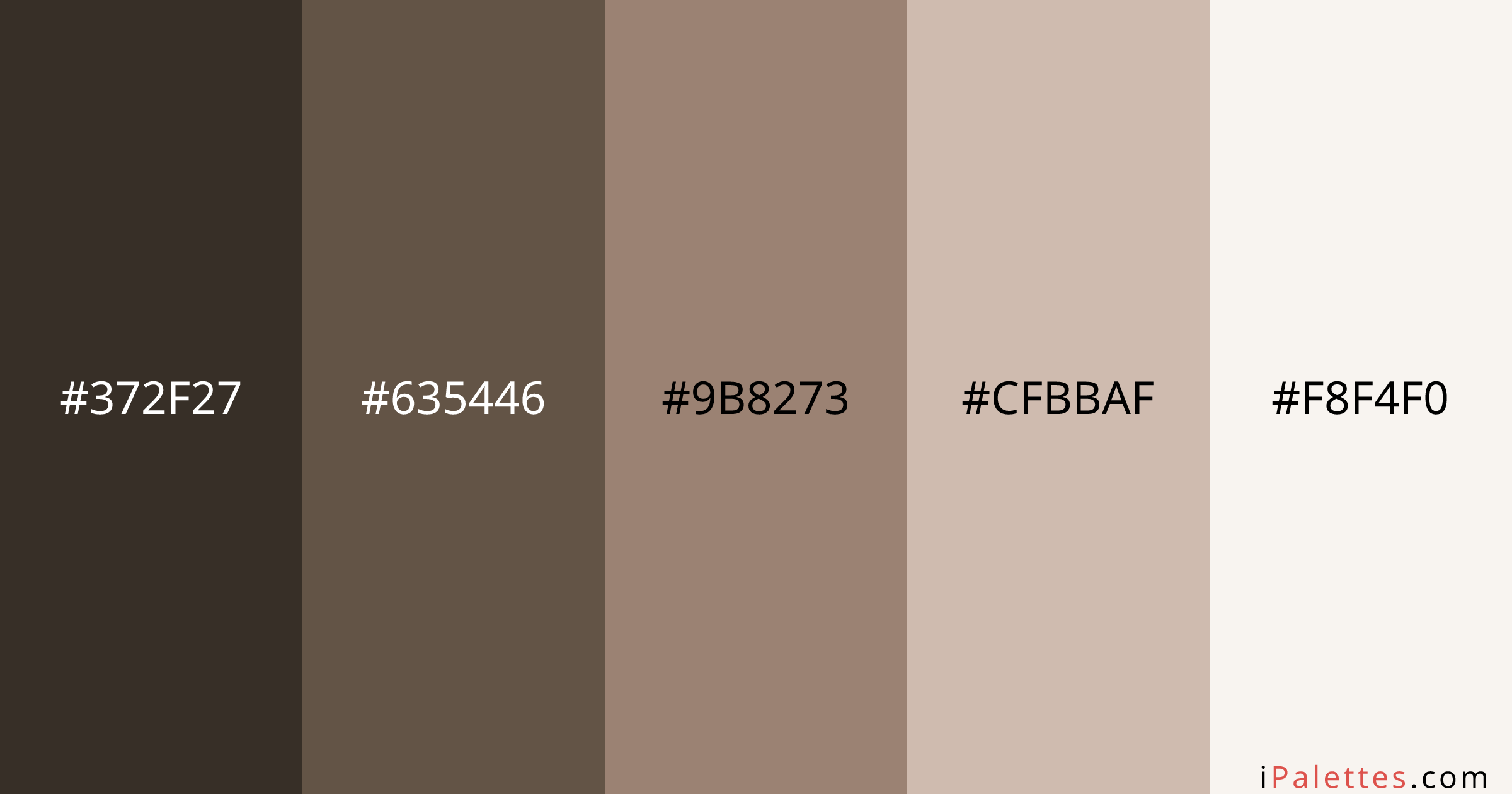 Wood Color Palette and colors #372F27 #635446 #9B8273 #CFBBAF #F8F4F0 ...
