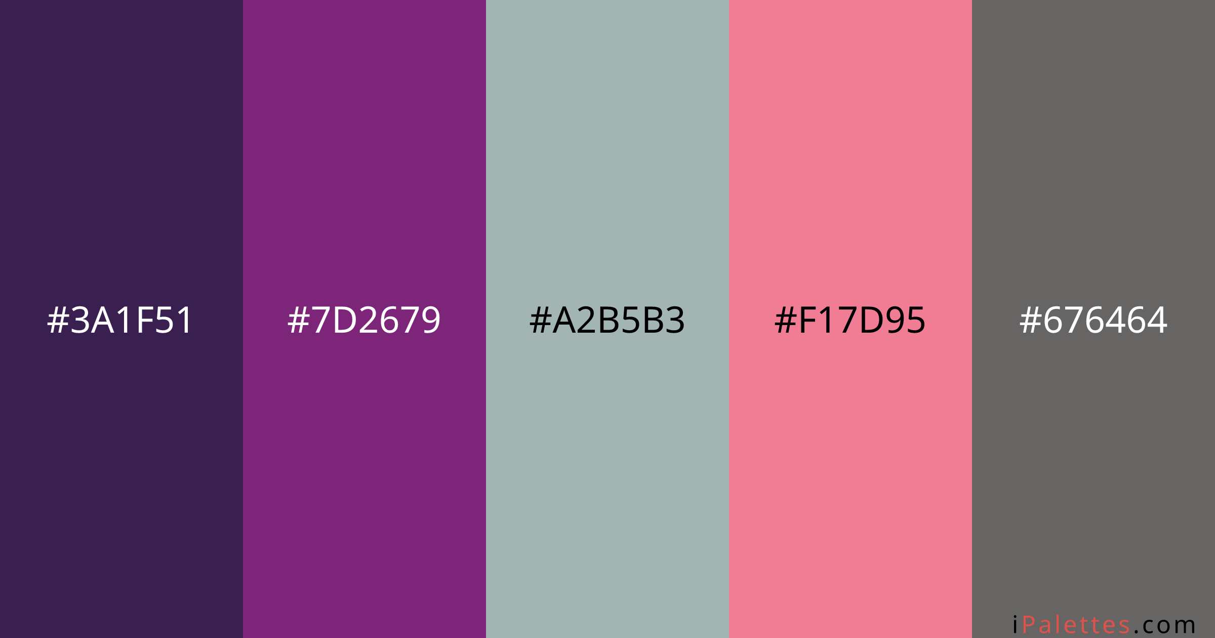 ZZZ characters Color Palette and colors #3a1f51 #7d2679 #a2b5b3 #f17d95 ...