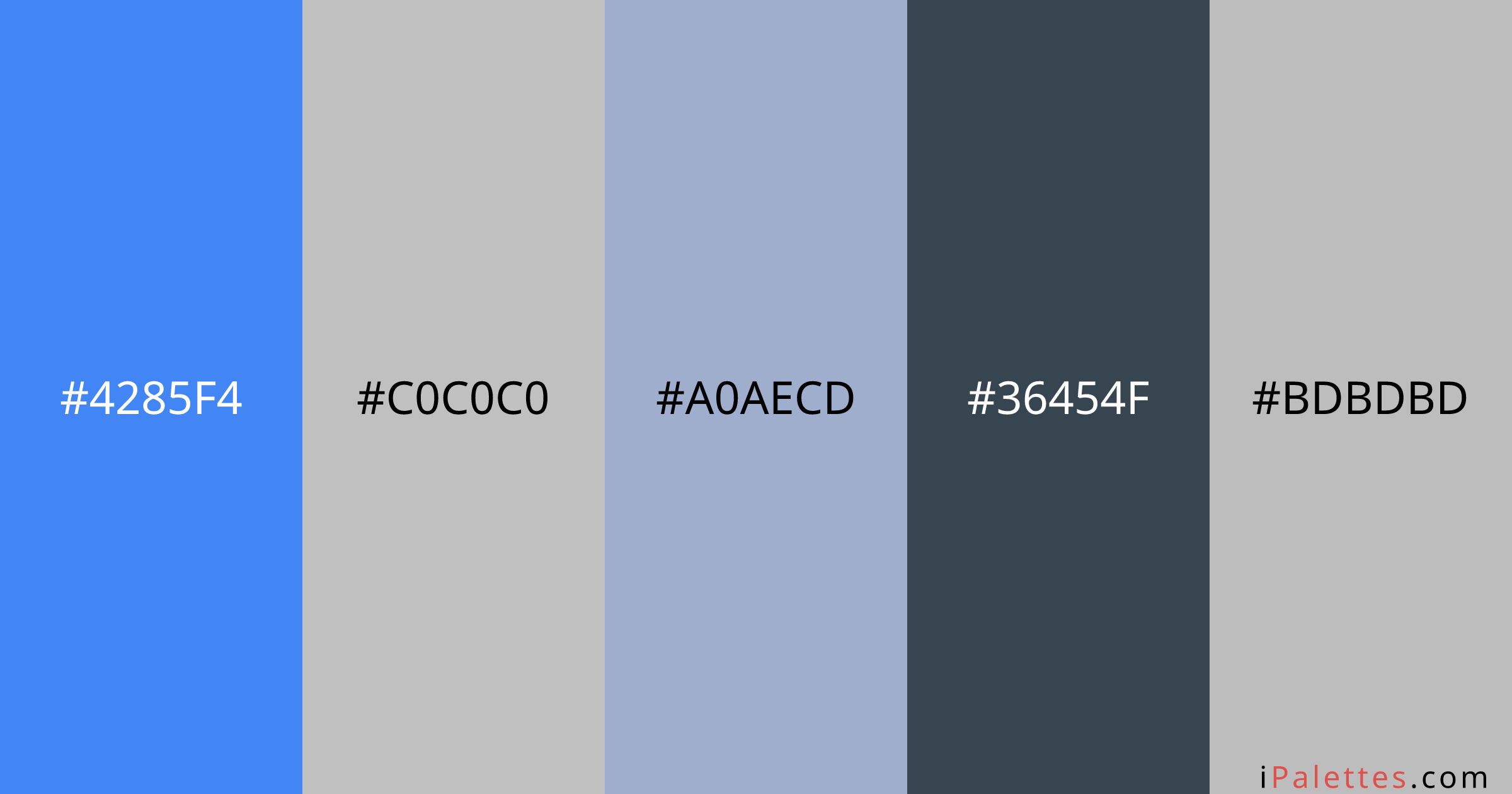 商业 Color Palette and colors #4285f4 #c0c0c0 #a0aecd #36454f #bdbdbd ...