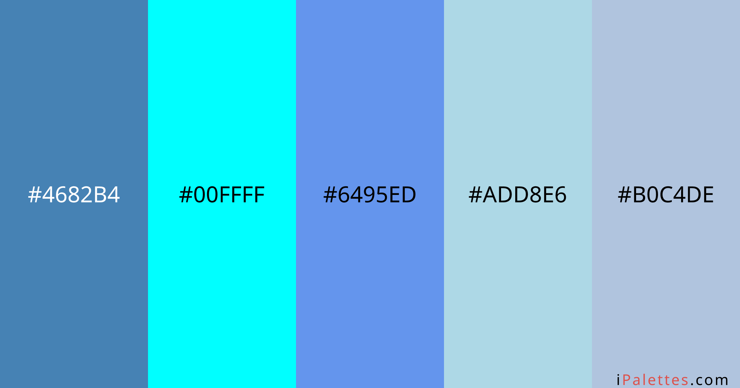 Stitch Color Palette and colors #4682B4 #00FFFF #6495ED #ADD8E6 #B0C4DE ...