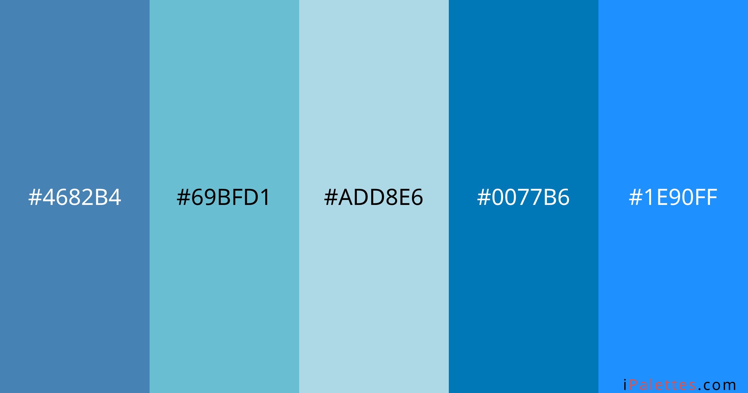 Element water Color Palette and colors #4682b4 #69bfd1 #add8e6 #0077b6 ...