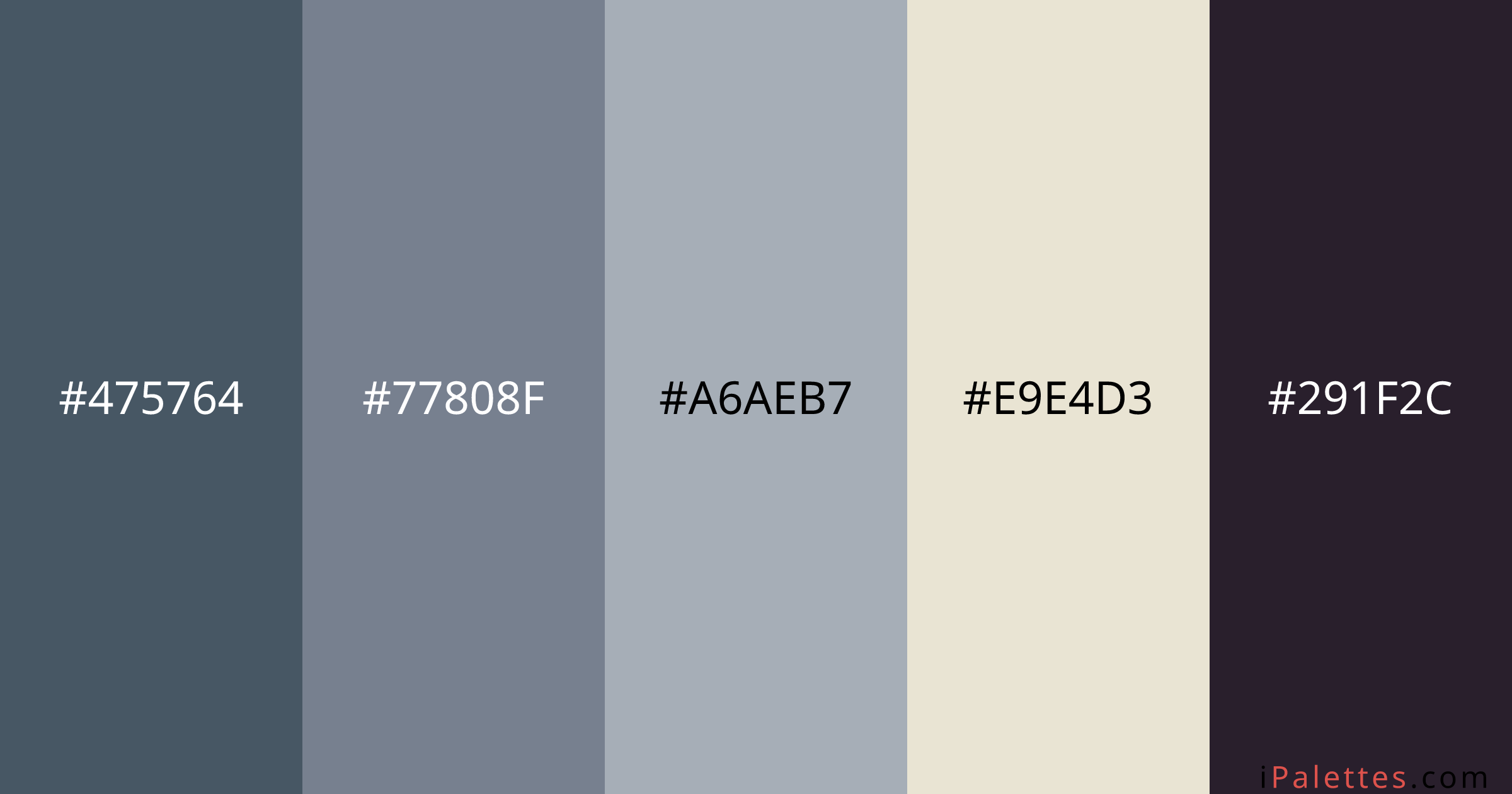 Corpse bride Color Palette and colors #475764 #77808F #A6AEB7 #E9E4D3 ...
