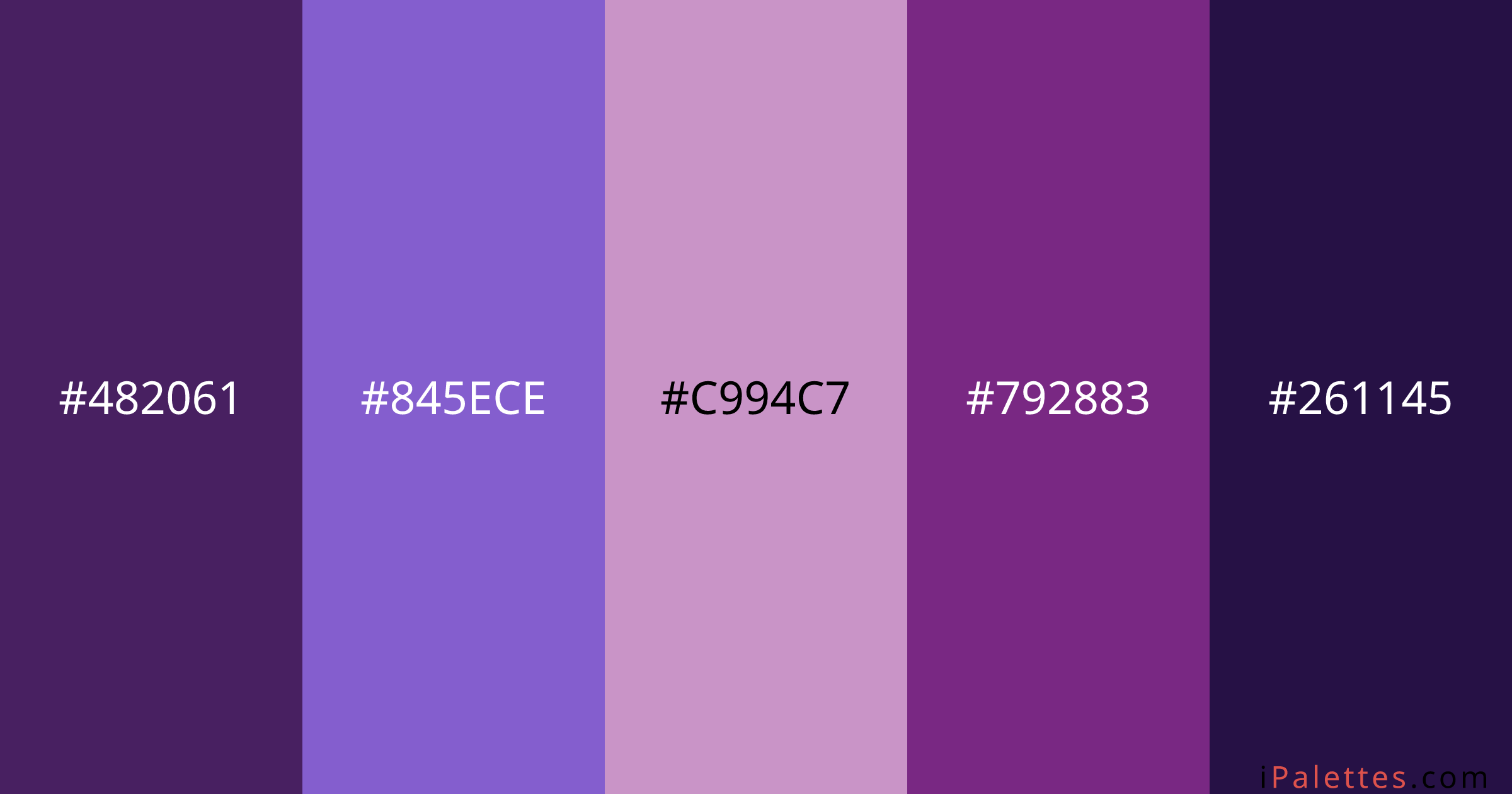 Bobete Color Palette and colors #482061 #845ece #c994c7 #792883 #261145 ...