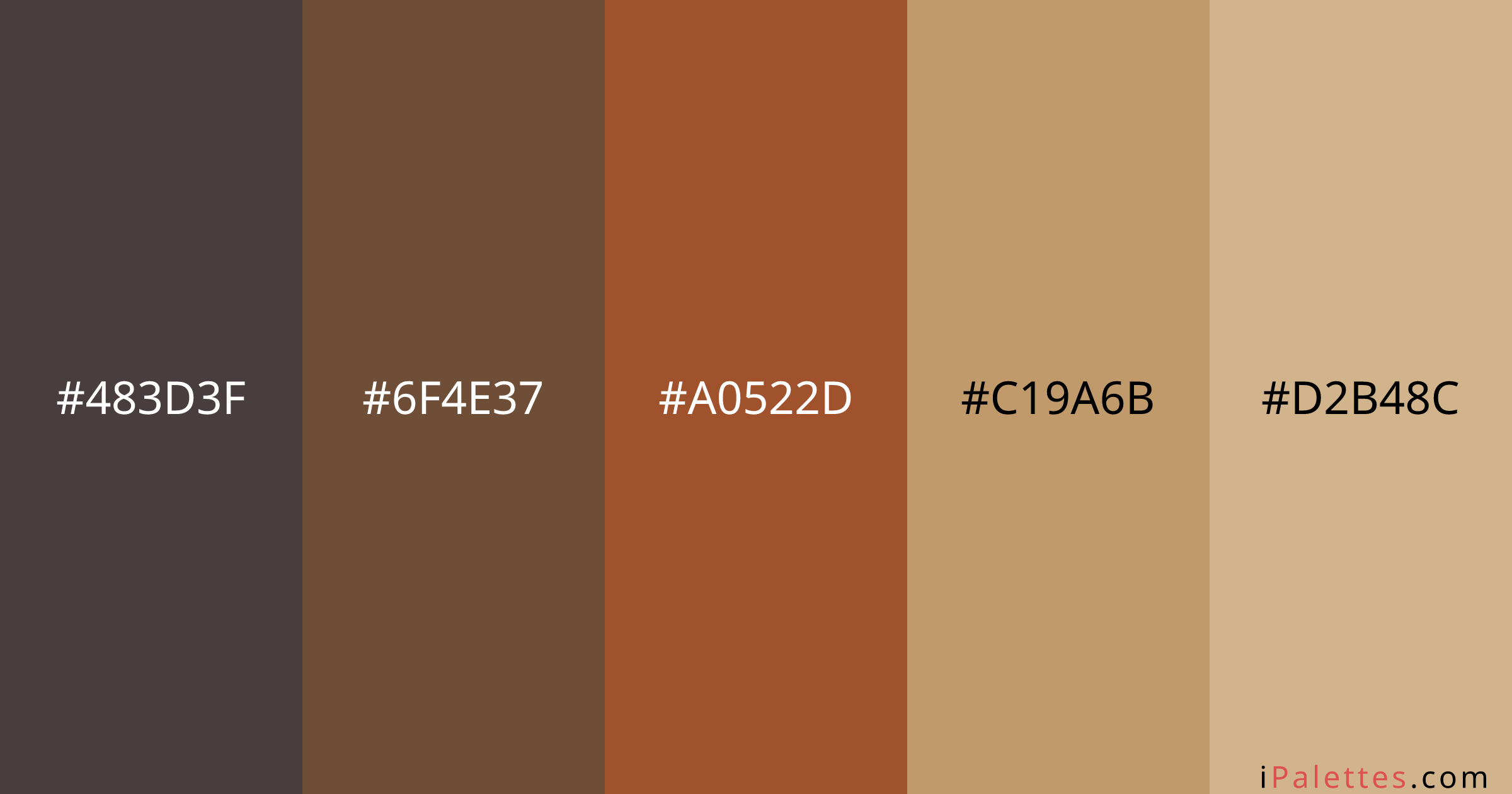 Coffee Color Palette and colors #483D3F #6F4E37 #A0522D #C19A6B #D2B48C ...