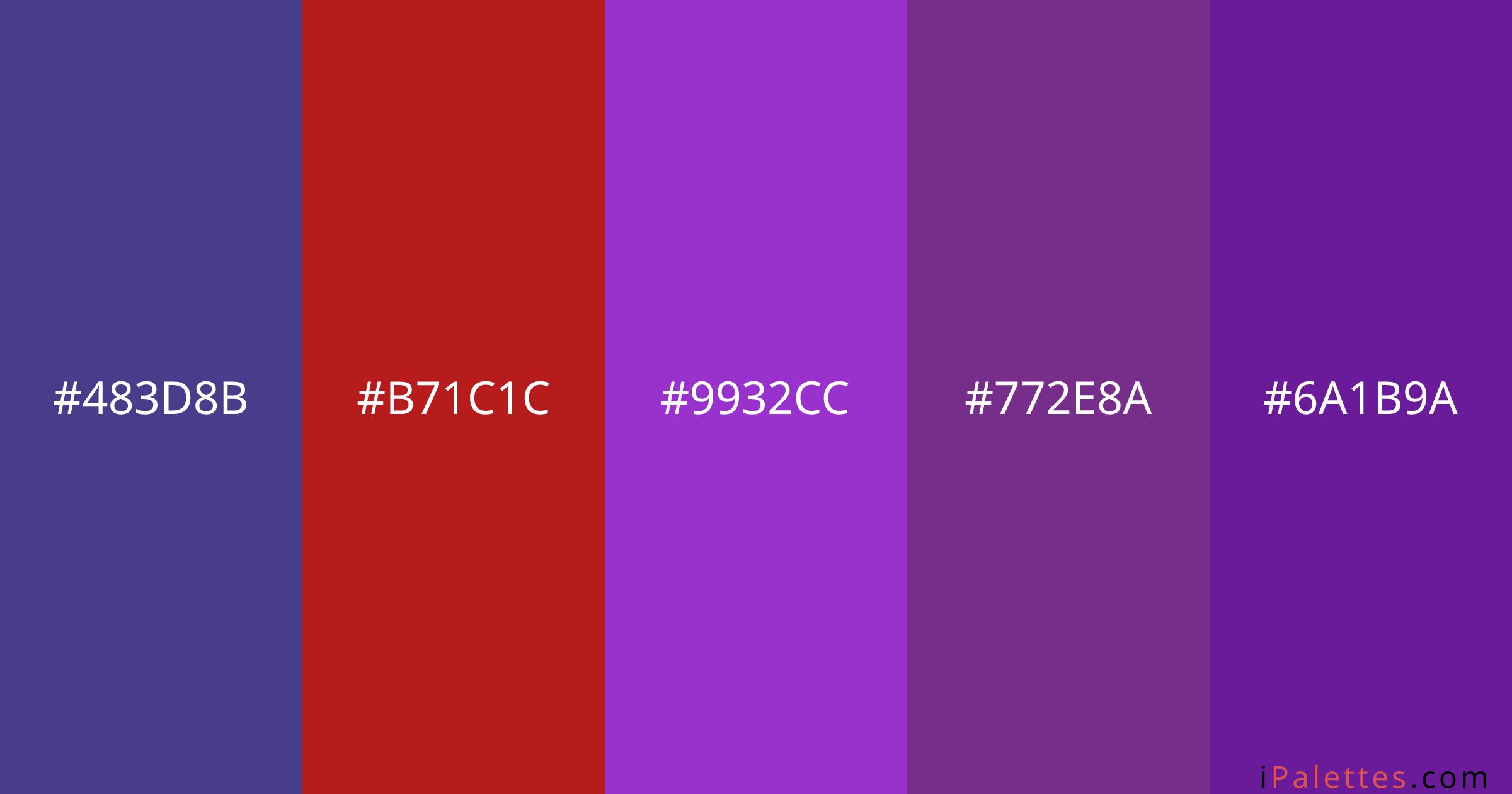 Betrayal Color Palette and colors #483d8b #b71c1c #9932cc #772e8a ...