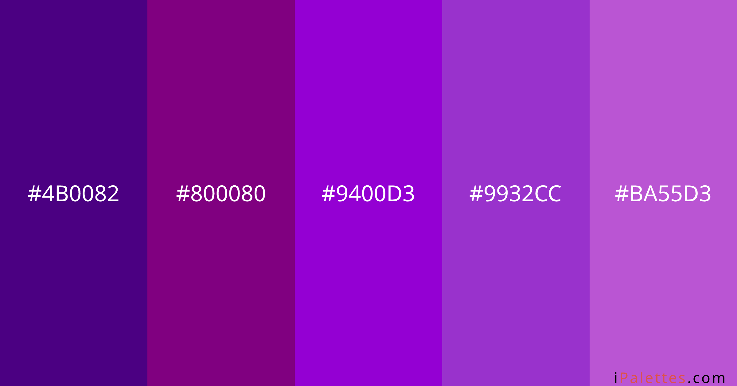 Metaverse Color Palette and colors #4B0082 #800080 #9400D3 #9932CC # ...