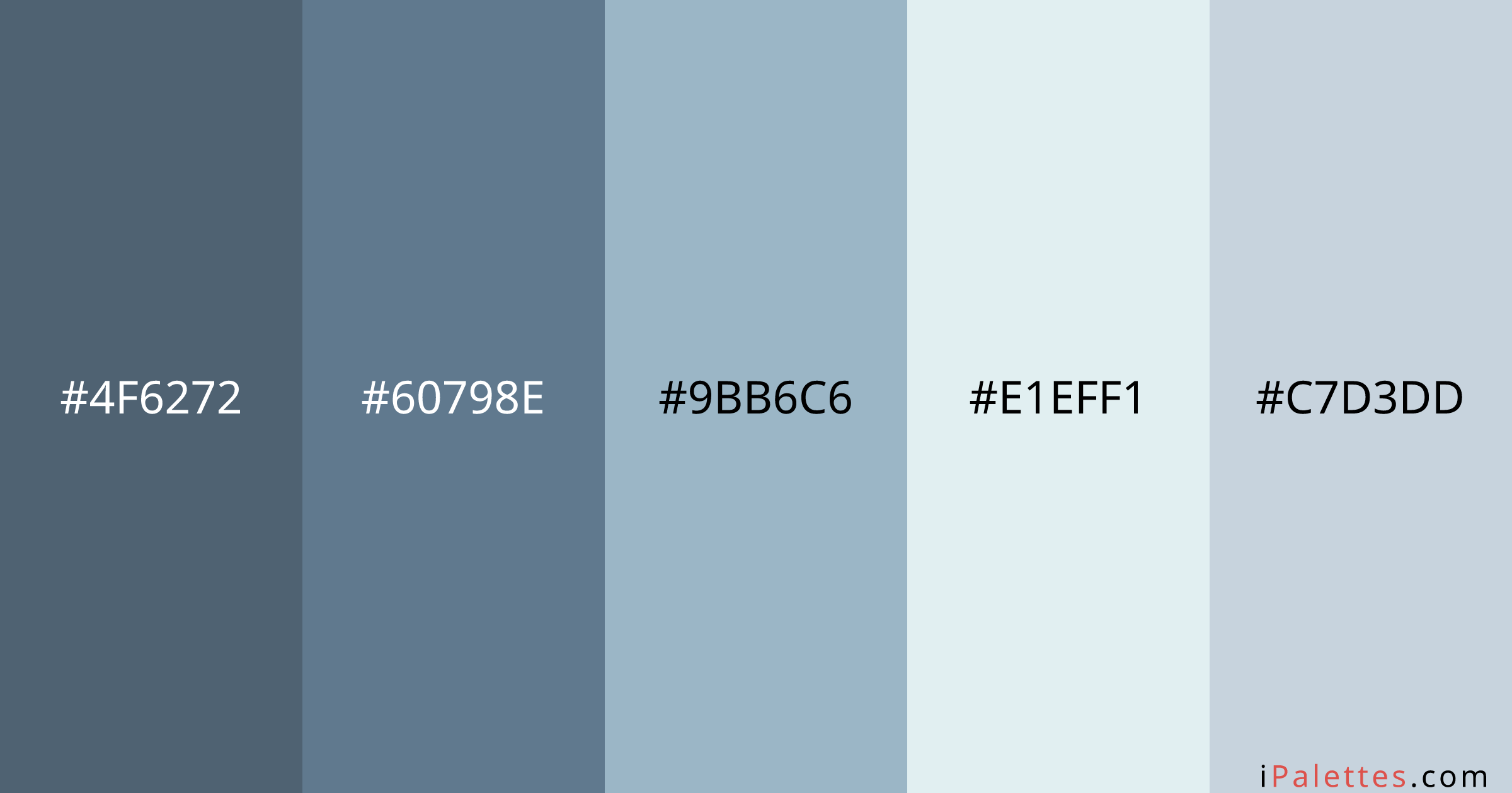 Moonlit Lagoon Color Palette and colors #4F6272 #60798E #9BB6C6 #E1EFF1 ...