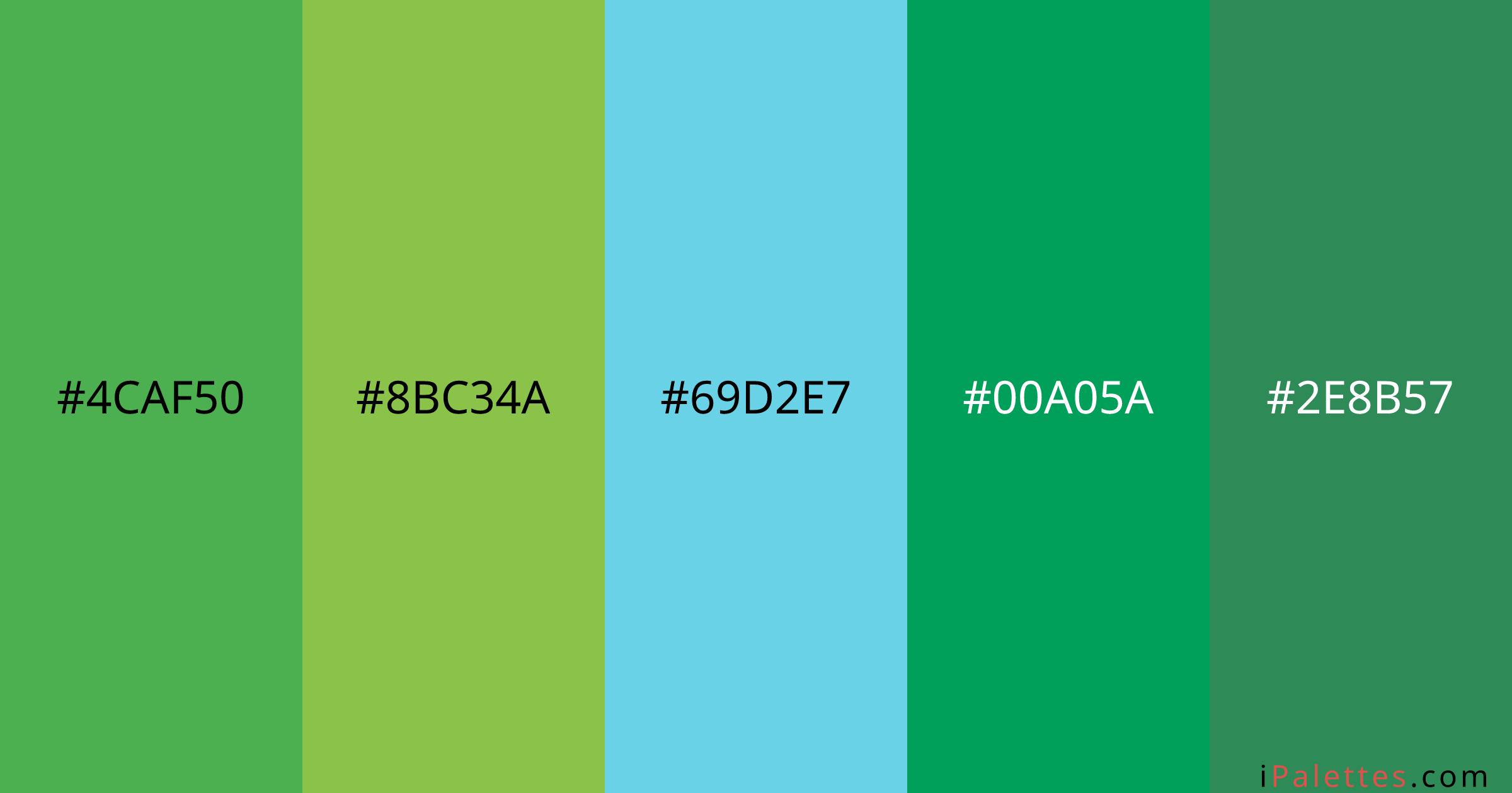 Viridian Color Palette and colors #4caf50 #8bc34a #69d2e7 #00a05a ...