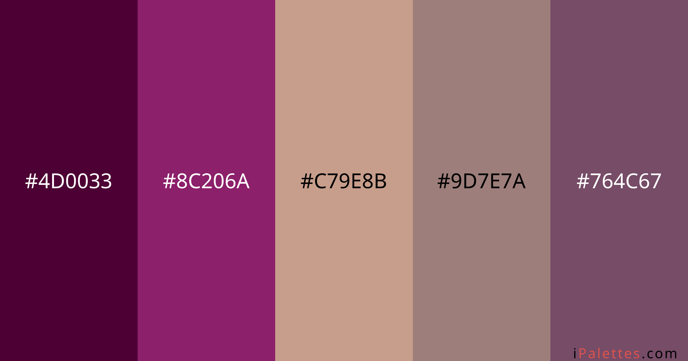 Catherine Color Palette and colors #4d0033 #8c206a #c79e8b #9d7e7a ...