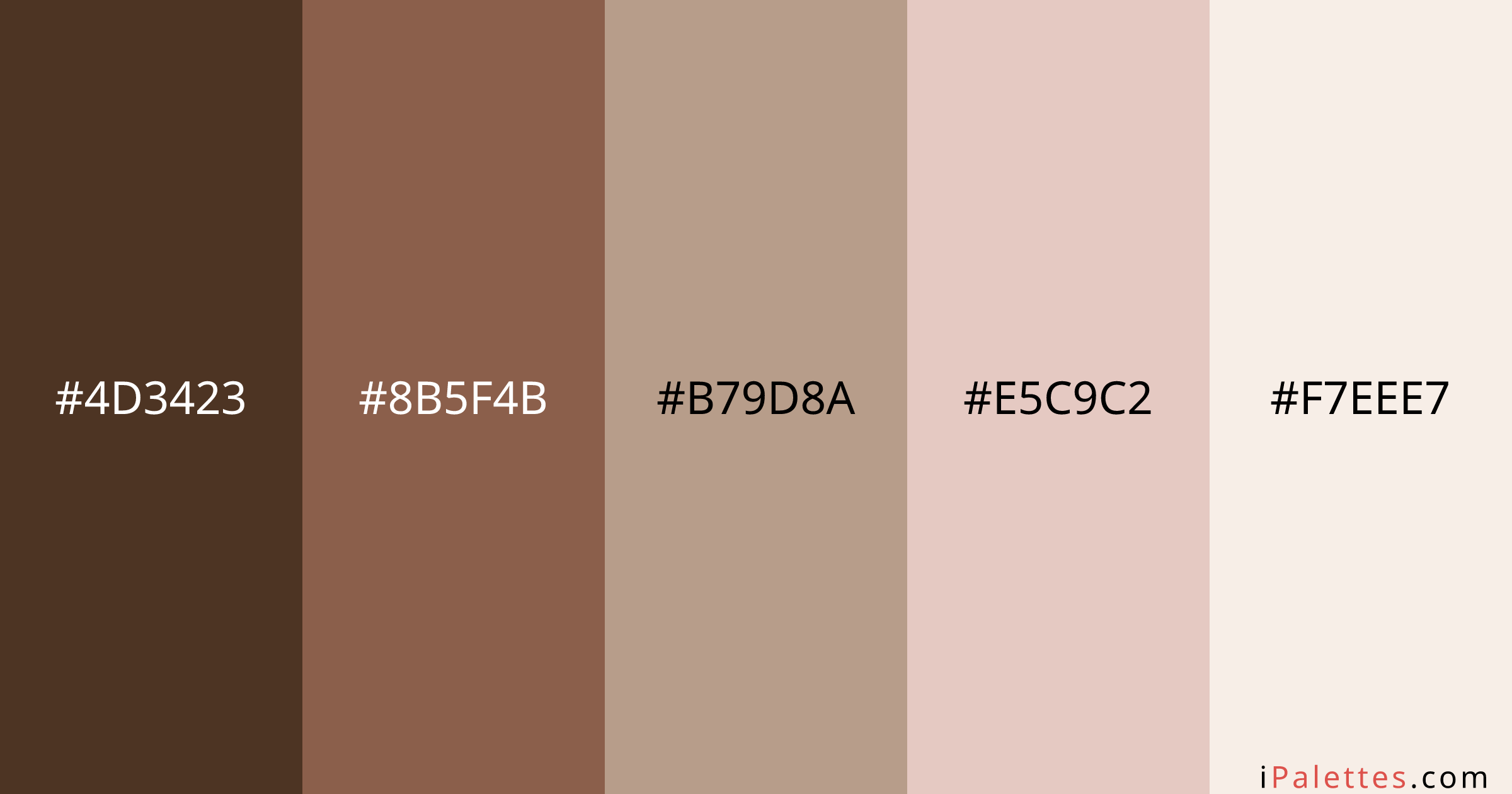 Dark brown to white Color Palette and colors #4d3423 #8b5f4b #b79d8a # ...