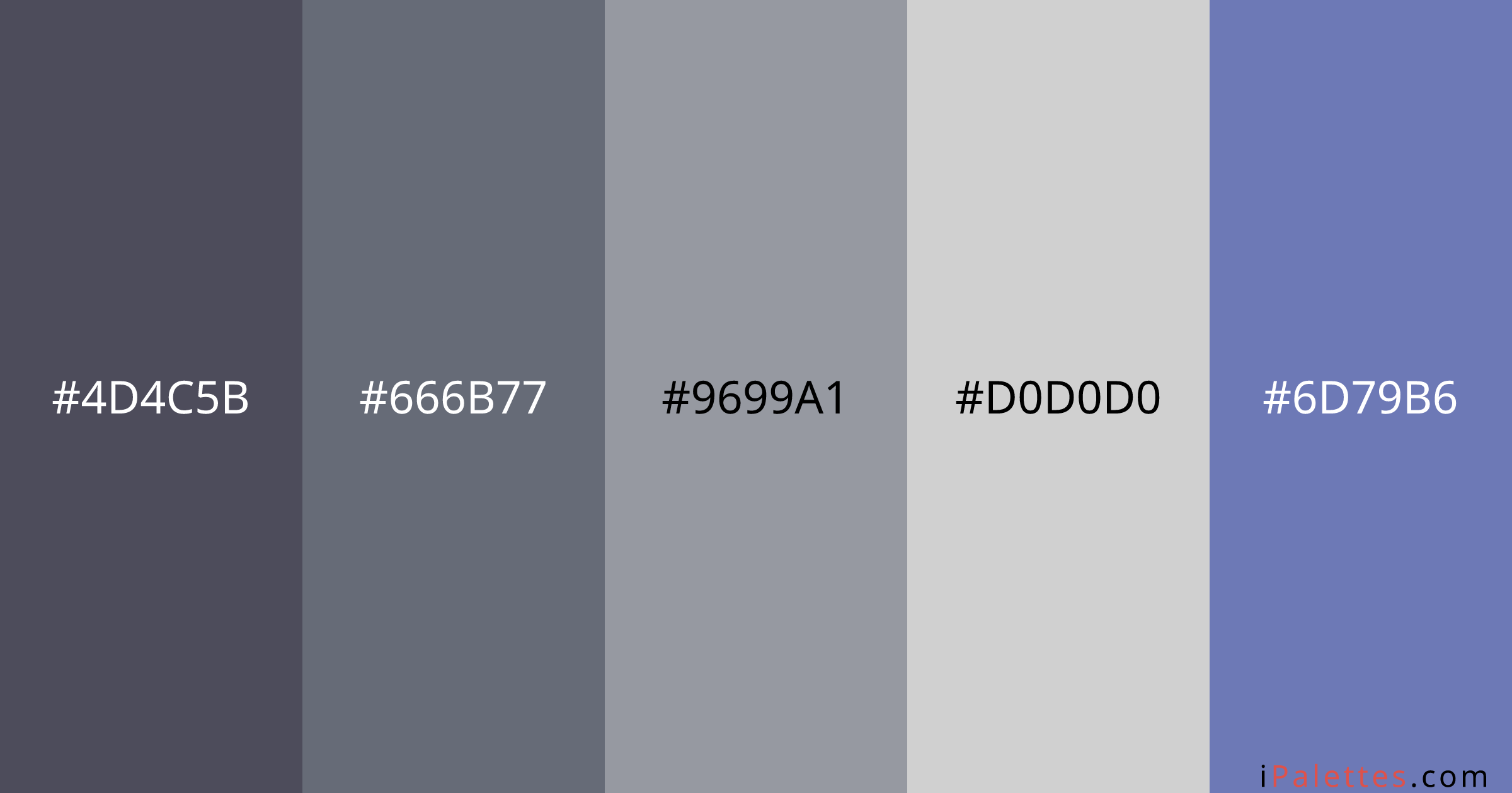 Quality Color Palette and colors #4d4c5b #666b77 #9699a1 #d0d0d0 ...