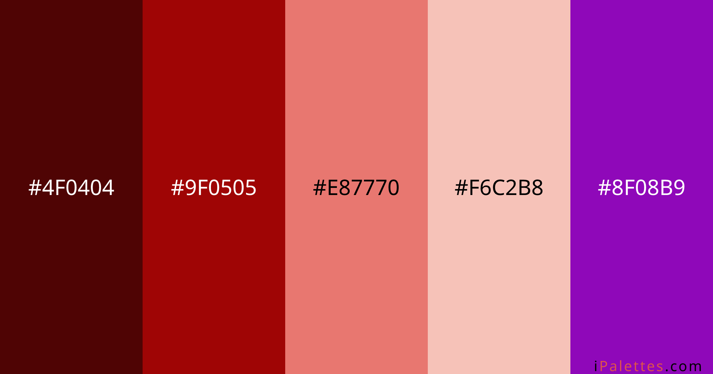 The Second Coming Color Palette and colors #4f0404 #9f0505 #e87770 # ...
