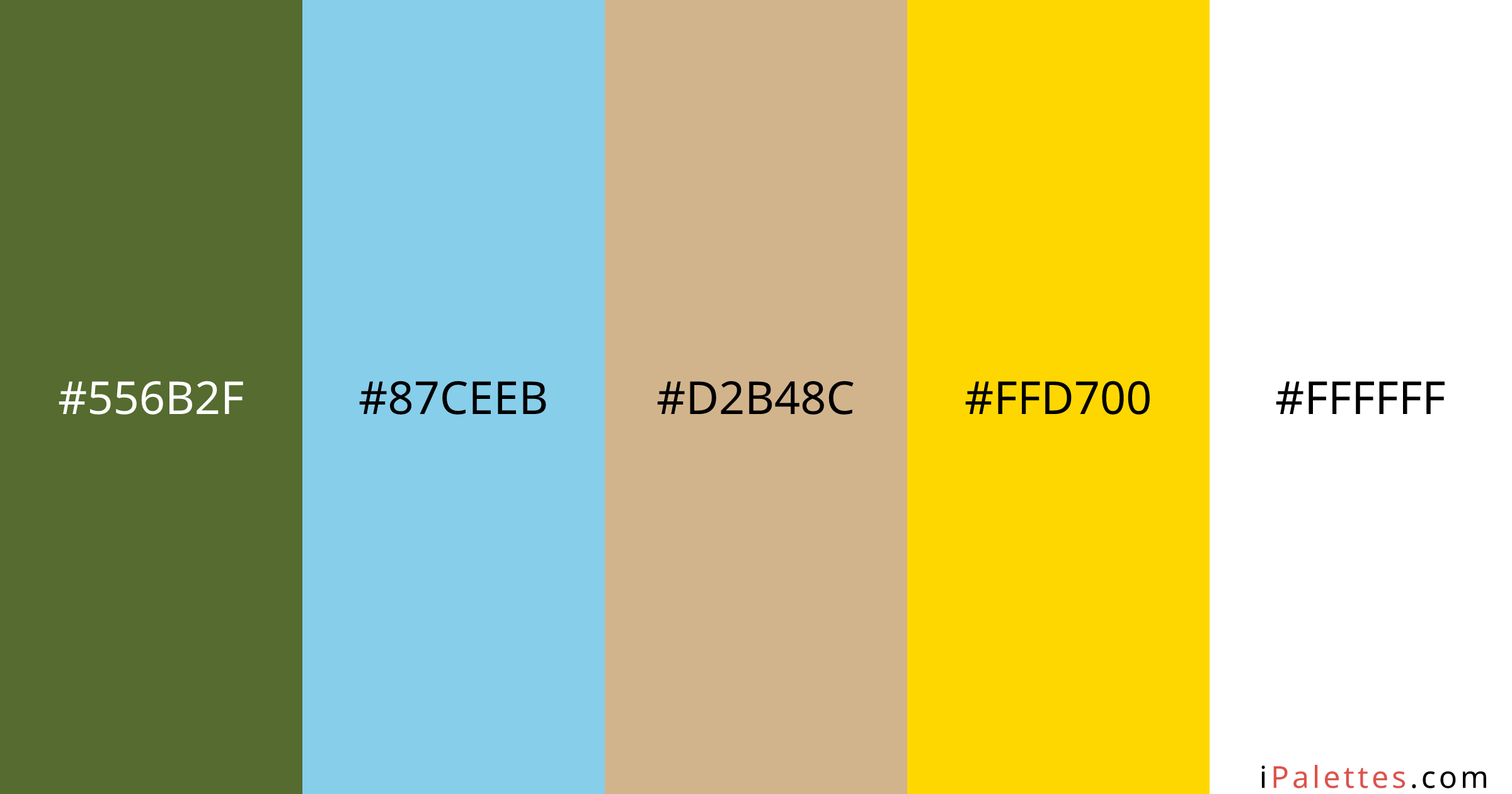 Palworld Color Palette and colors #556B2F #87CEEB #D2B48C #FFD700 # ...