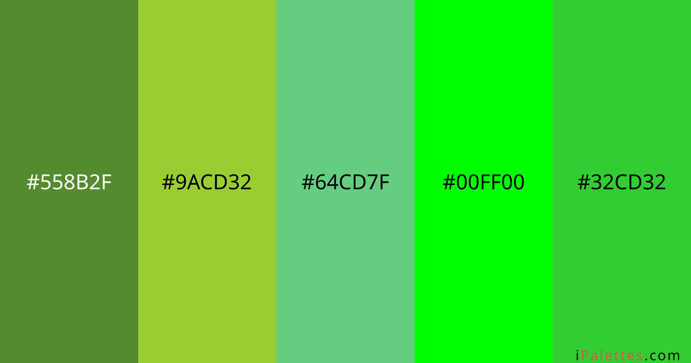 Deemed highlited green Color Palette and colors #558b2f #9acd32 #64cd7f ...