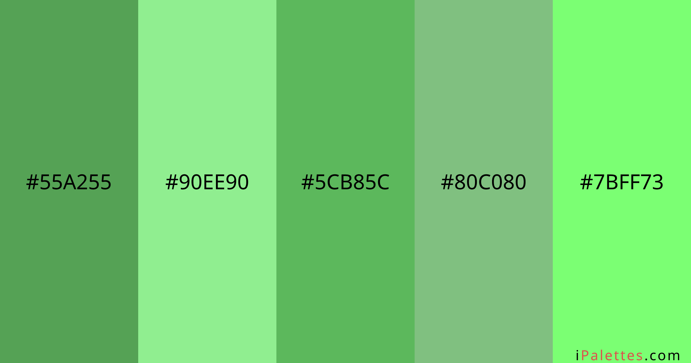 Bink green Color Palette and colors #55a255 #90ee90 #5cb85c #80c080 ...