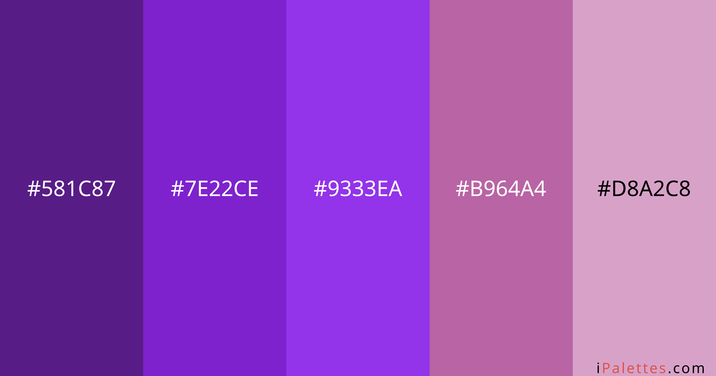 Grape Color Palette and colors #581C87 #7E22CE #9333EA #B964A4 #D8A2C8 ...