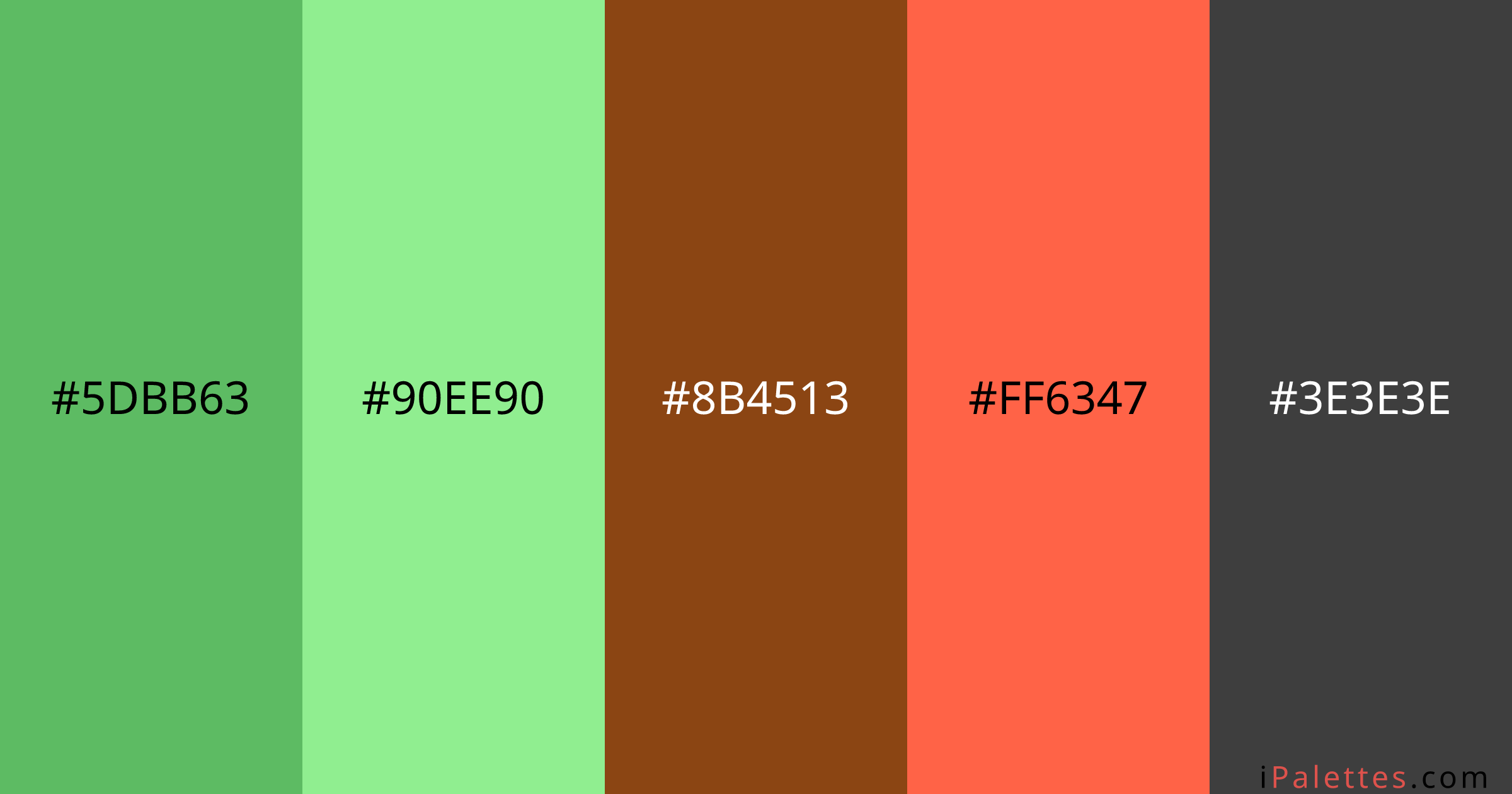 Lifmunk Color Palette and colors #5DBB63 #90EE90 #8B4513 #FF6347 ...