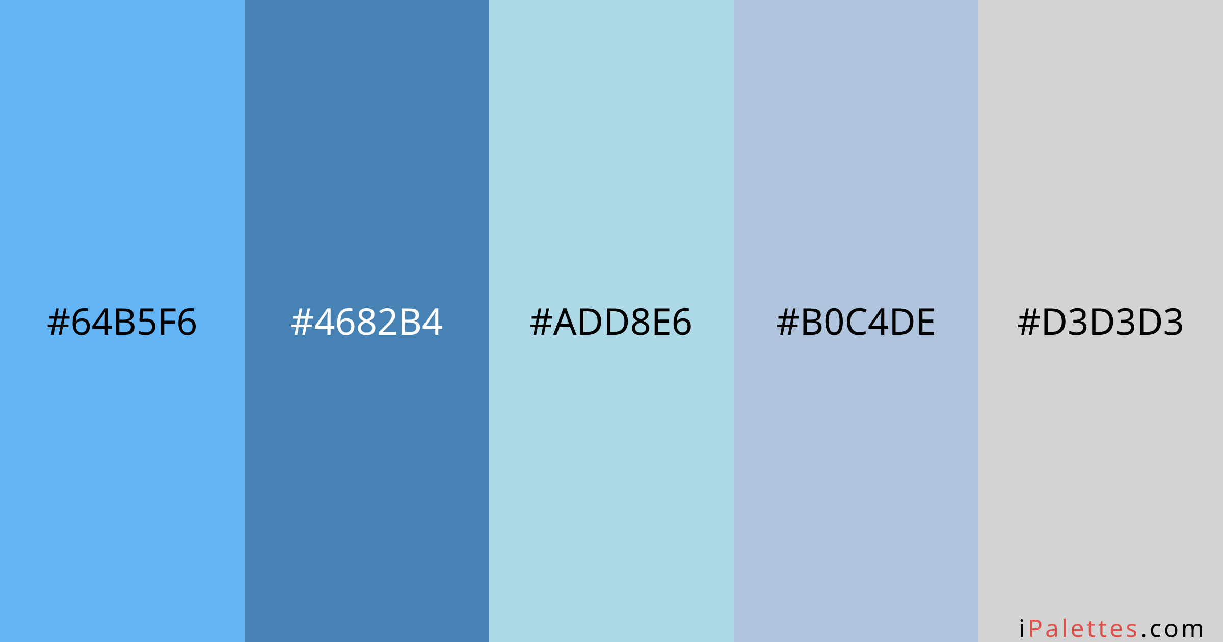 Cool Tone Color Palette and colors #64B5F6 #4682B4 #ADD8E6 #B0C4DE # ...