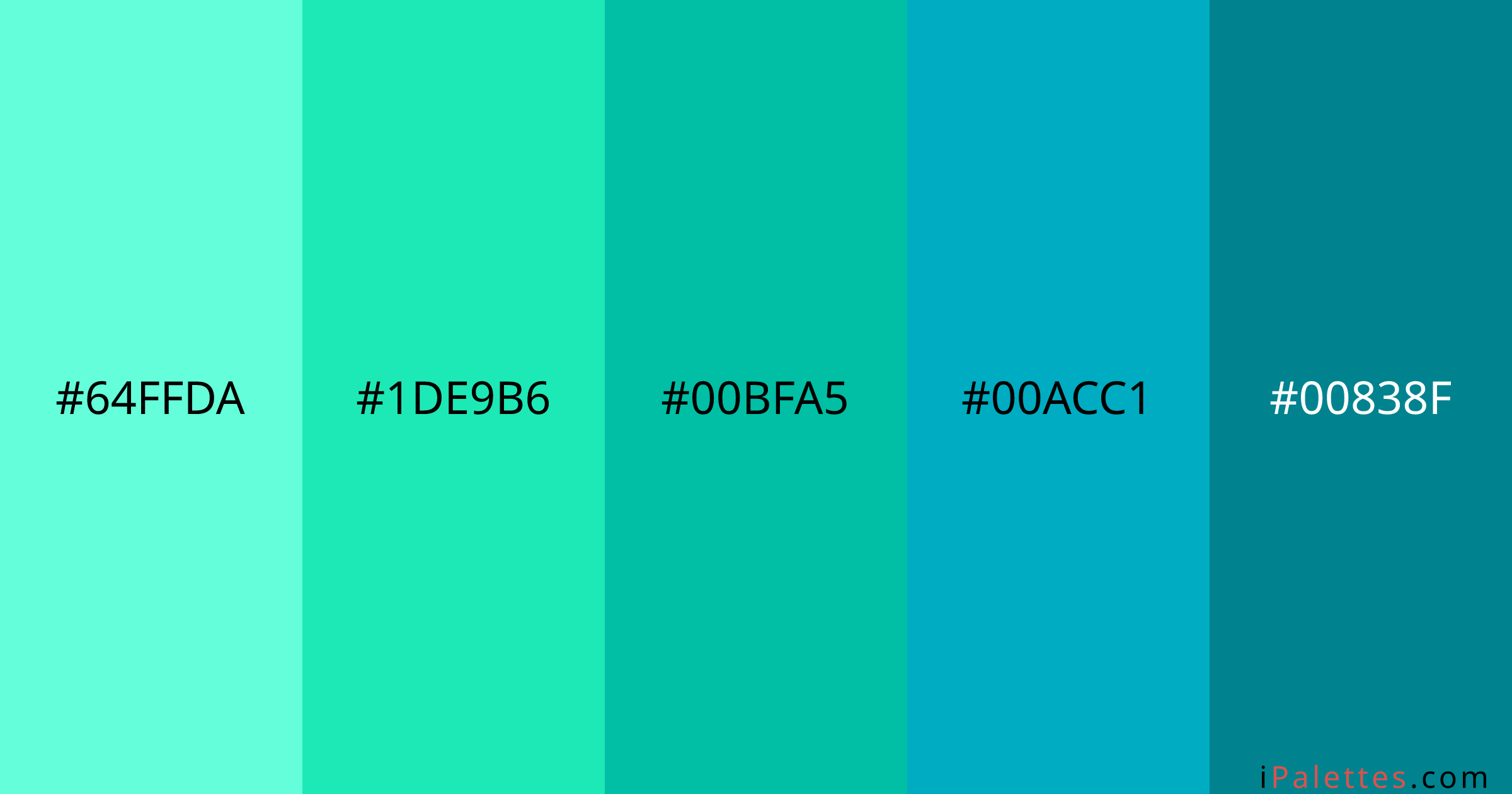 Cyberpunk Color Palette and colors #64FFDA #1DE9B6 #00BFA5 #00ACC1 ...