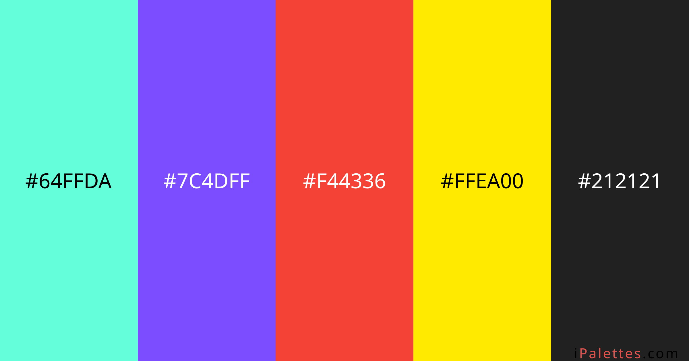 Cyberpunk Color Palette and colors #64FFDA #7C4DFF #F44336 #FFEA00 ...