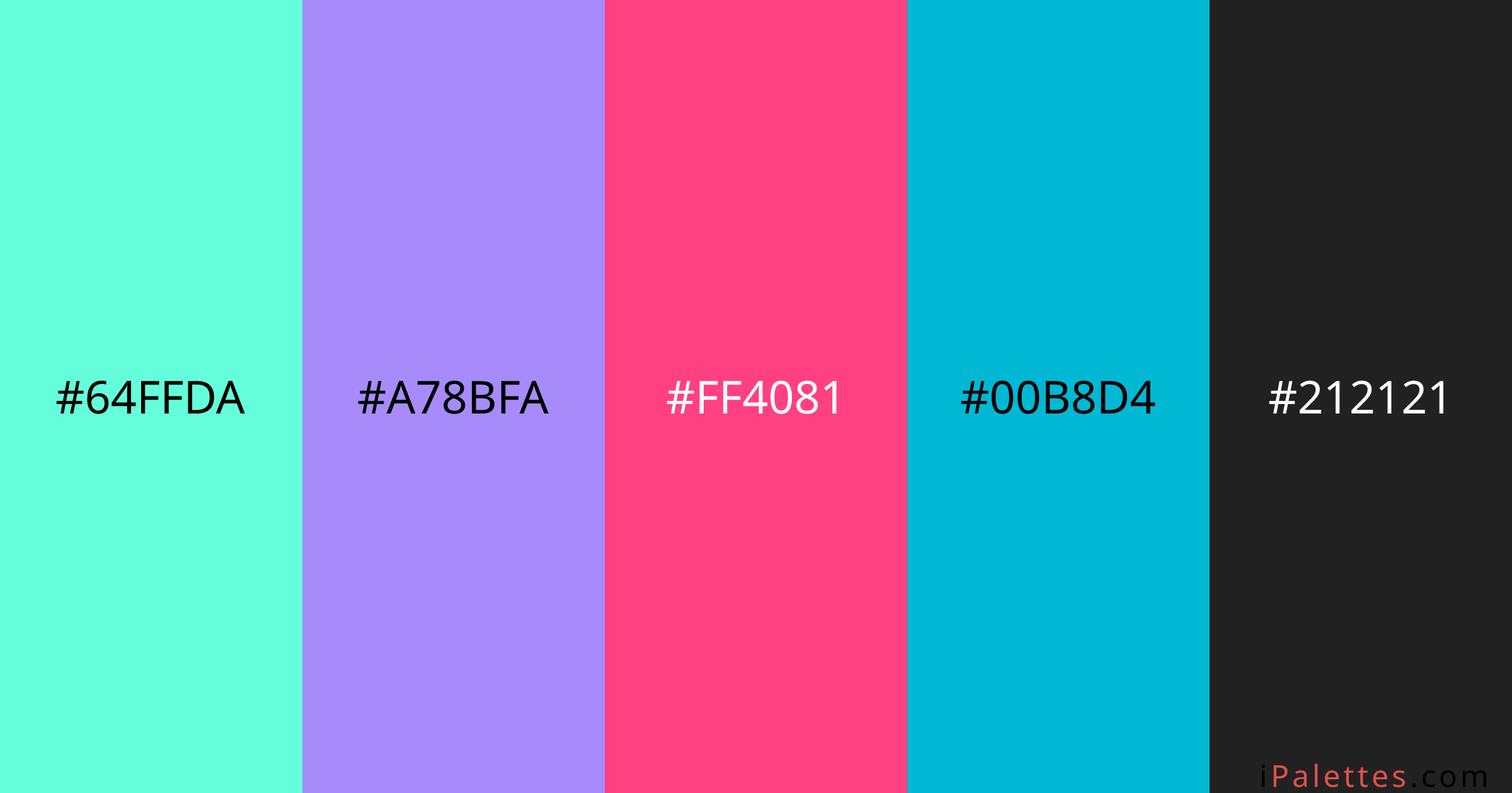 Cyberpunk Color Palette and colors #64FFDA #A78BFA #FF4081 #00B8D4 ...
