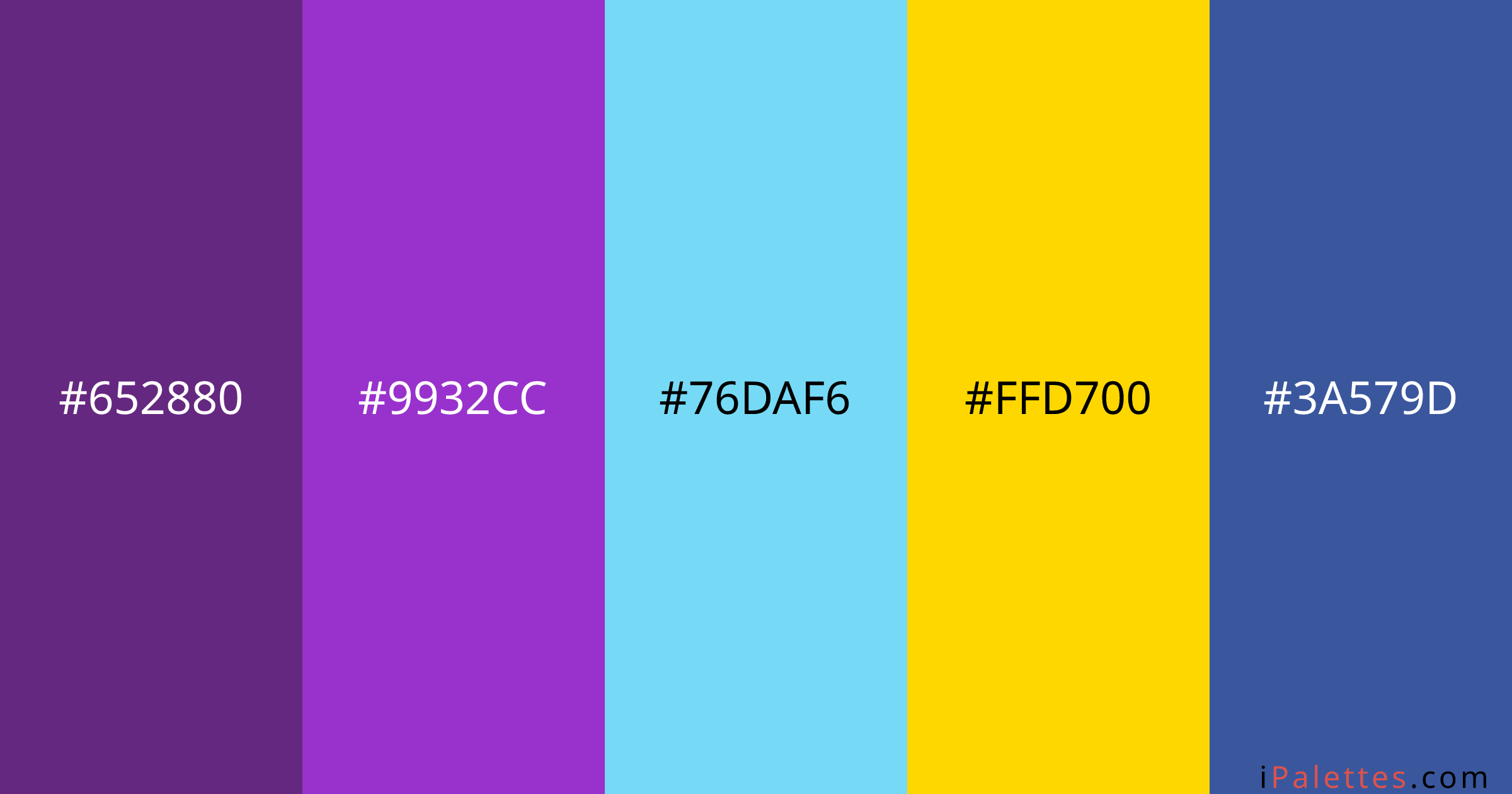 Jinx arcane Color Palette and colors #652880 #9932cc #76daf6 #ffd700 ...