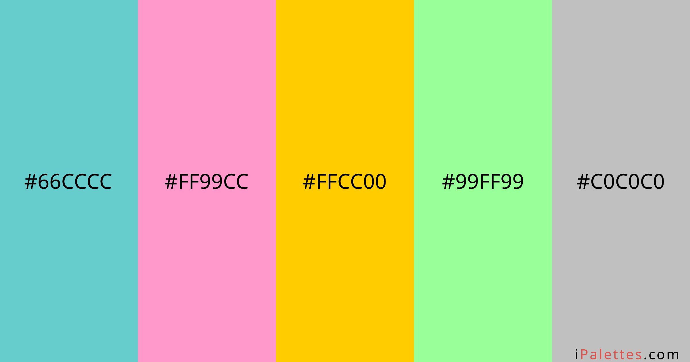 2000s Color Palette and colors #66CCCC #FF99CC #FFCC00 #99FF99 #C0C0C0 ...