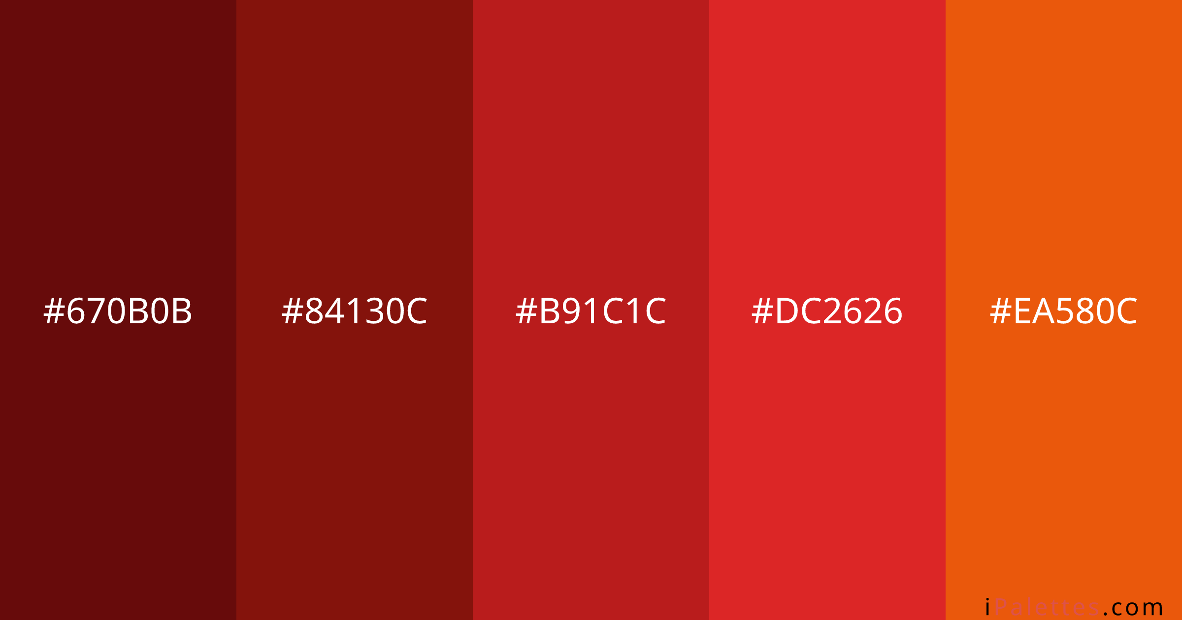 Pomegranate Color Palette and colors #670B0B #84130C #B91C1C #DC2626 # ...