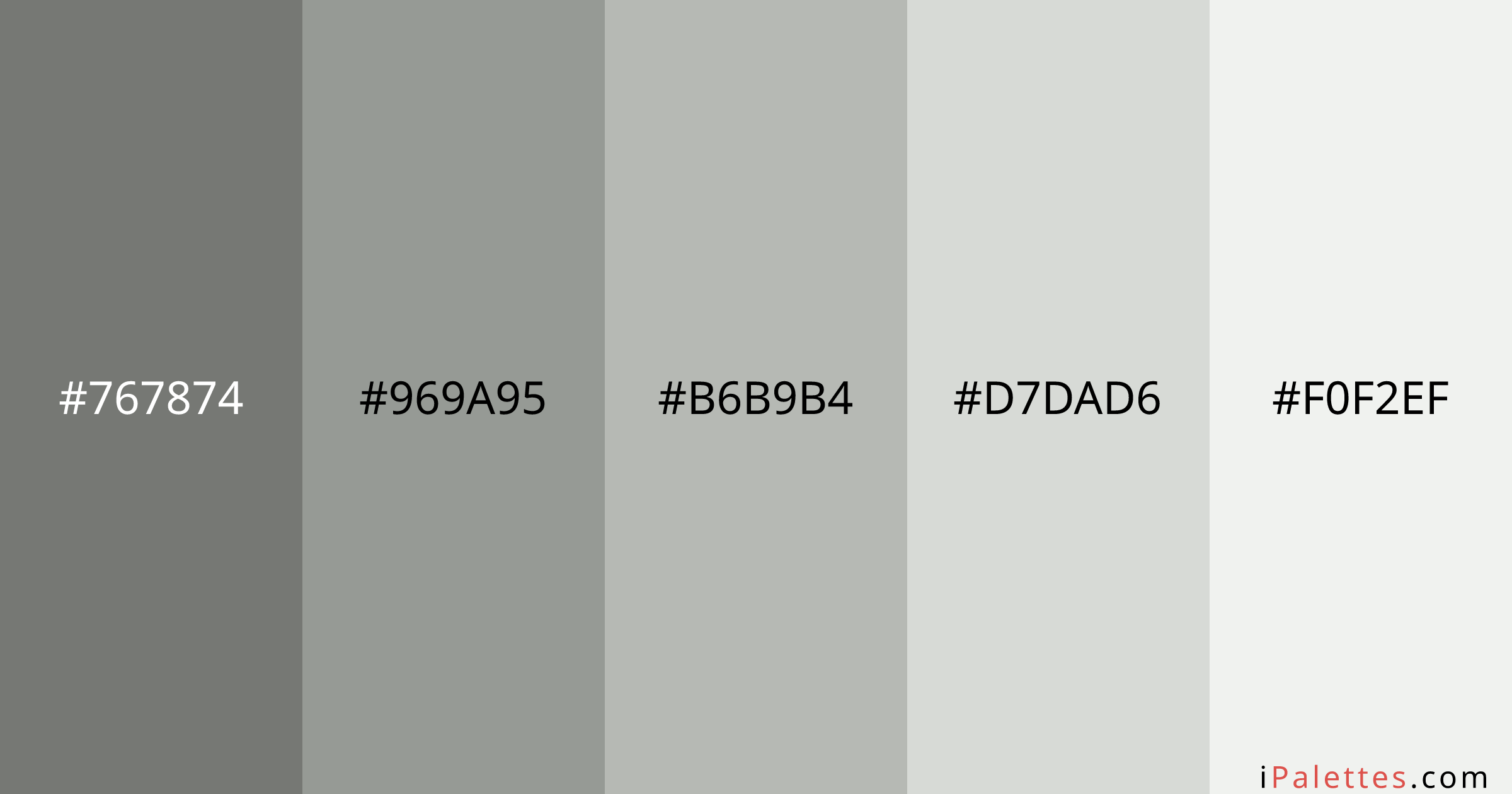Stone Color Palette and colors #767874 #969A95 #B6B9B4 #D7DAD6 #F0F2EF ...