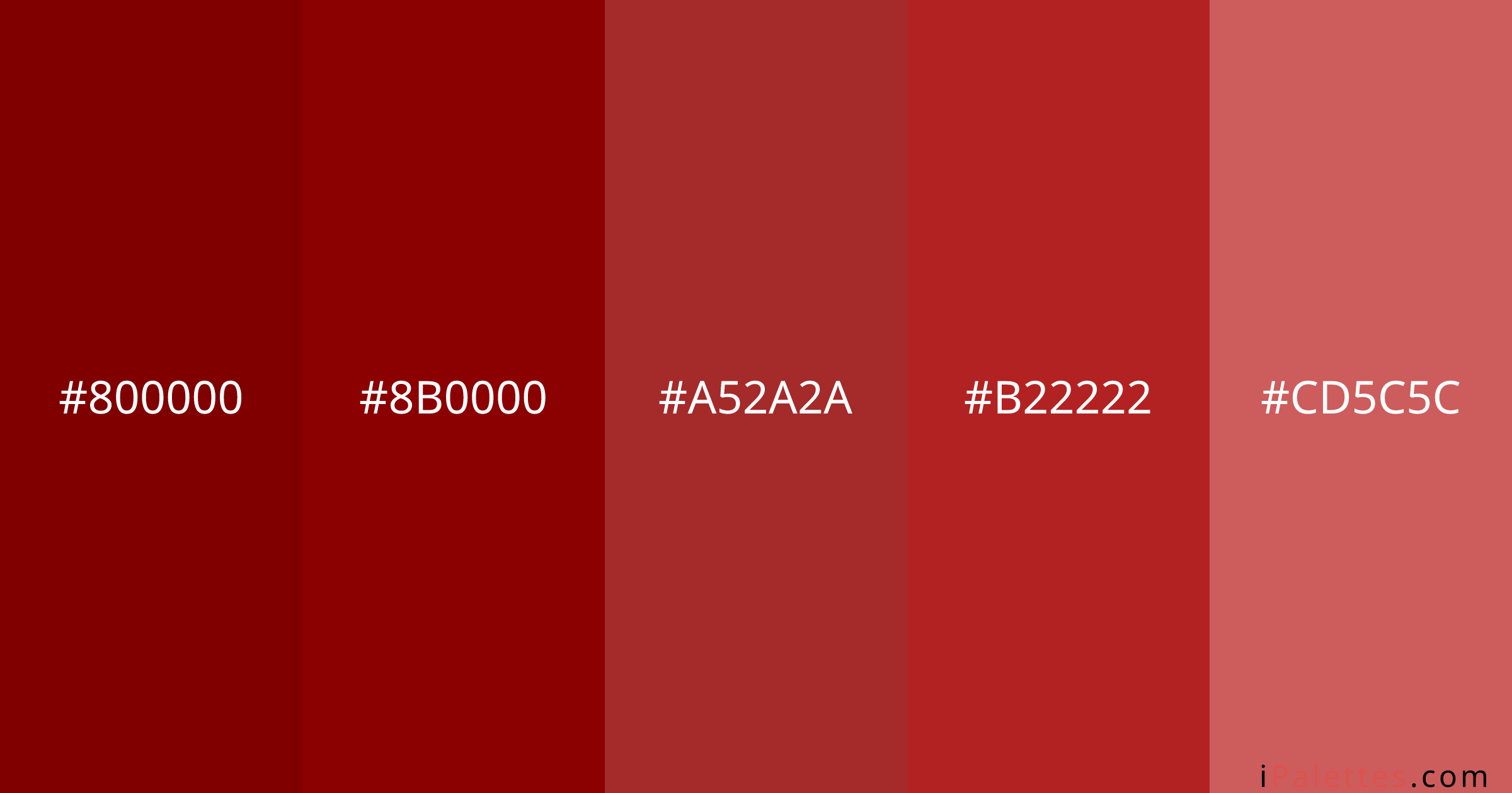 Burgundy Color Palette and colors #800000 #8B0000 #A52A2A #B22222 # ...