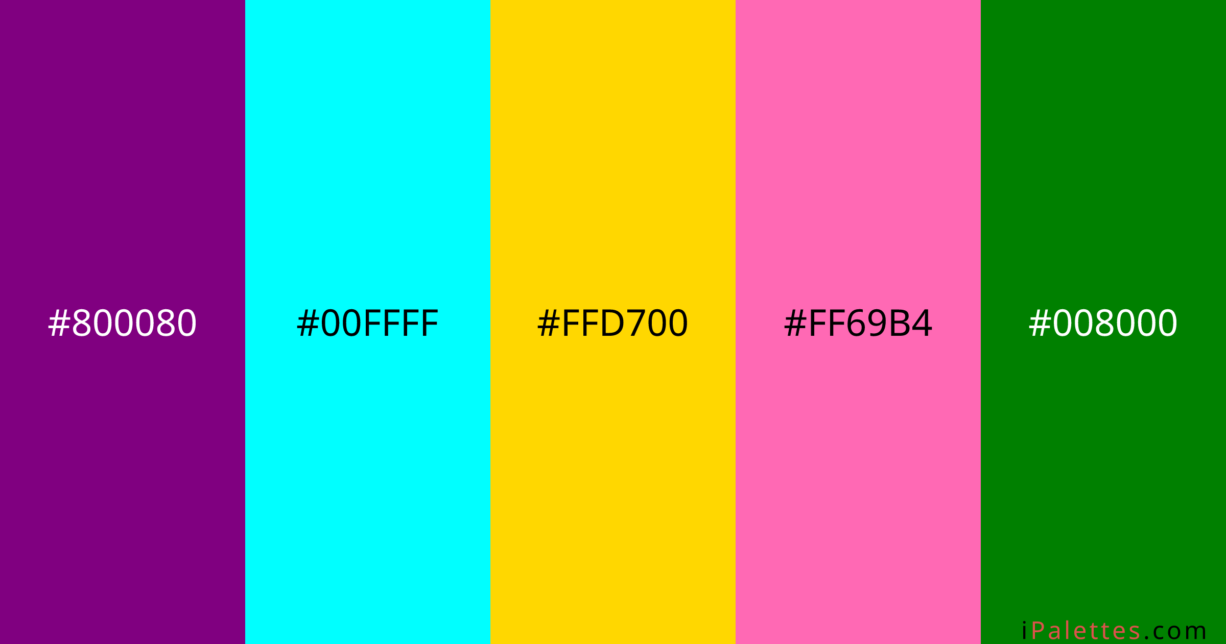Fantasy Color Palette and colors #800080 #00FFFF #FFD700 #FF69B4 ...