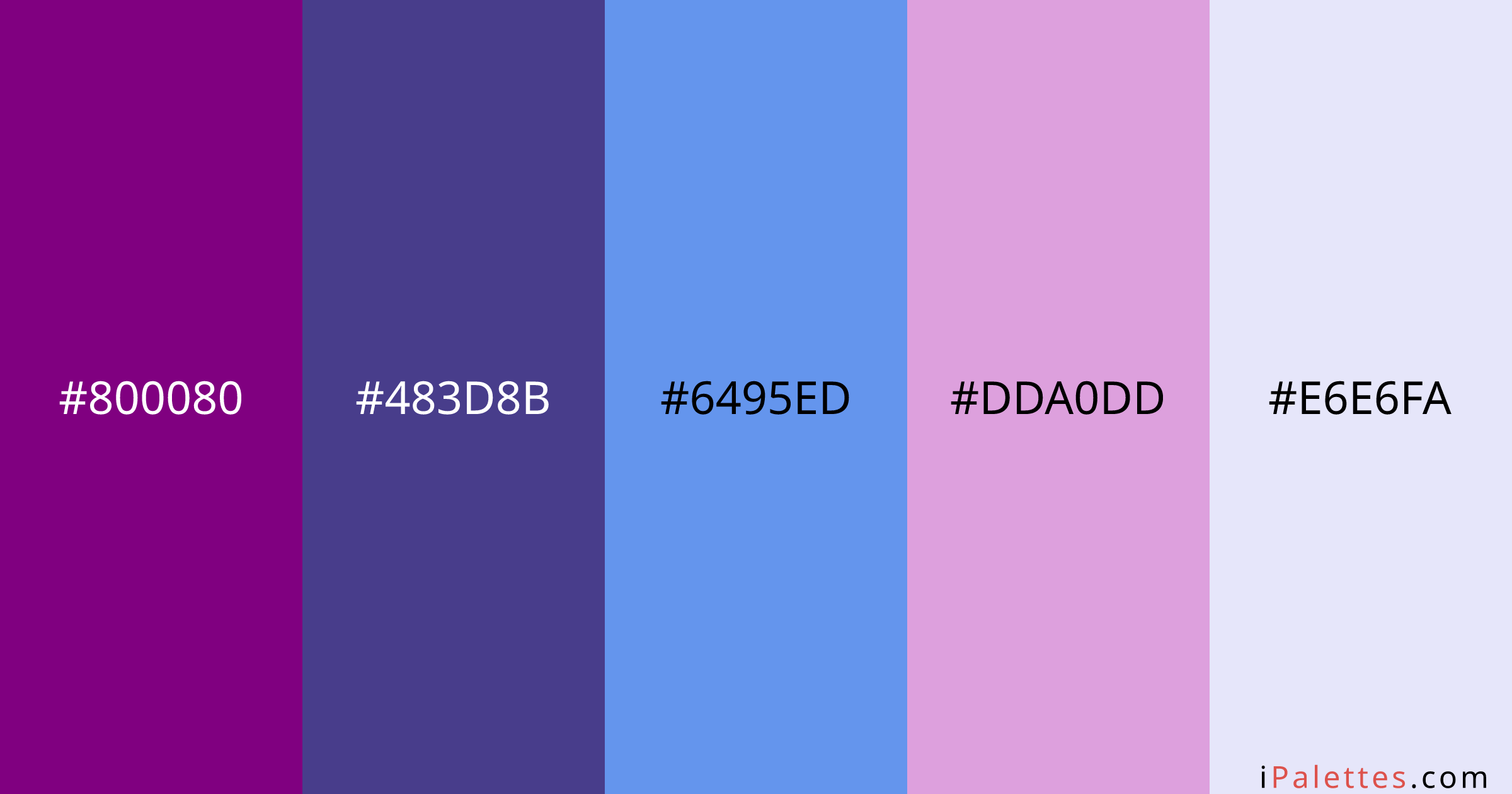 Twilight Color Palette and colors #800080 #483D8B #6495ED #DDA0DD # ...