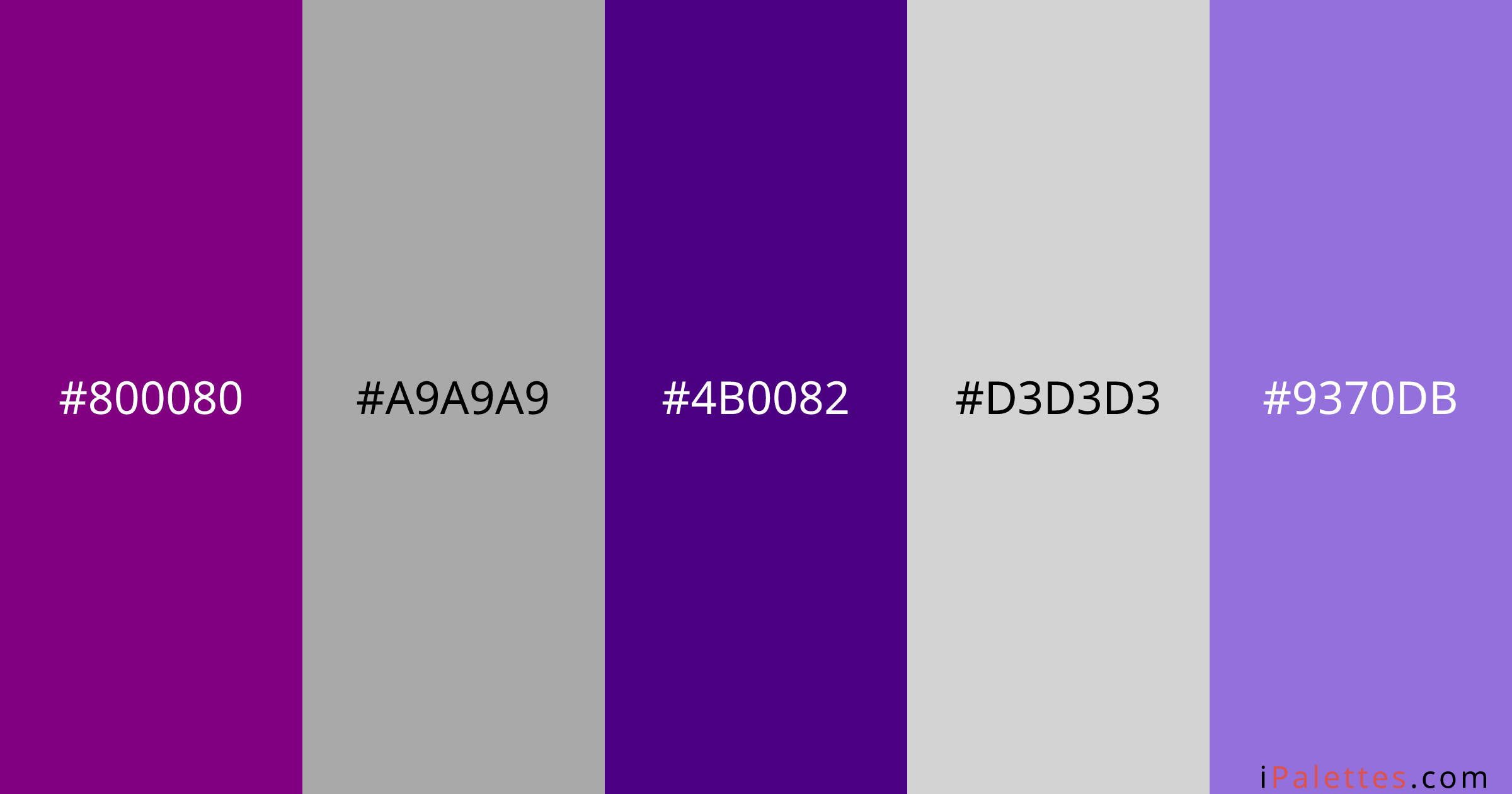 Purple gray Color Palette and colors #800080 #A9A9A9 #4B0082 #D3D3D3 ...