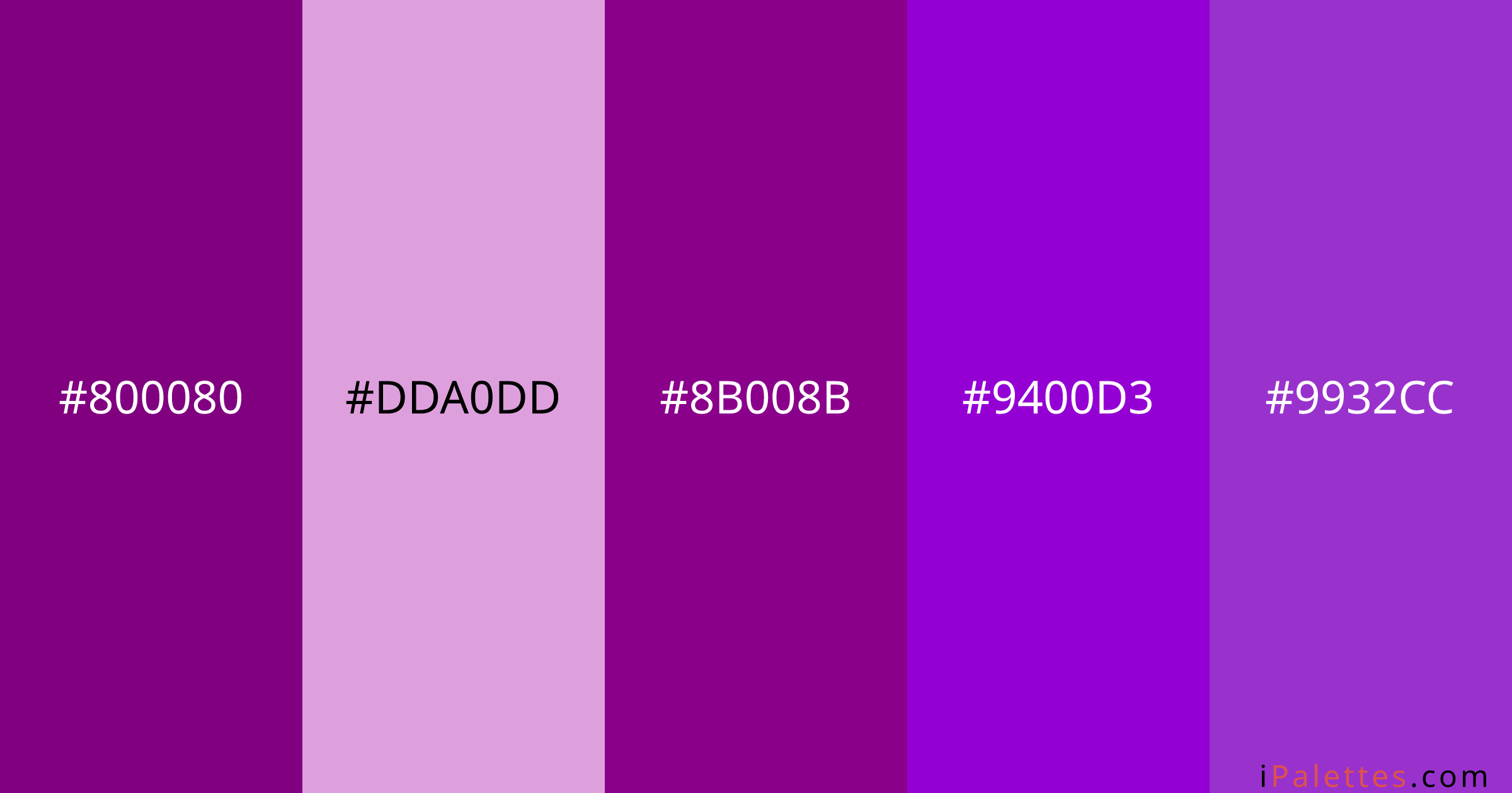 Plum Color Palette and colors #800080 #DDA0DD #8B008B #9400D3 #9932CC ...