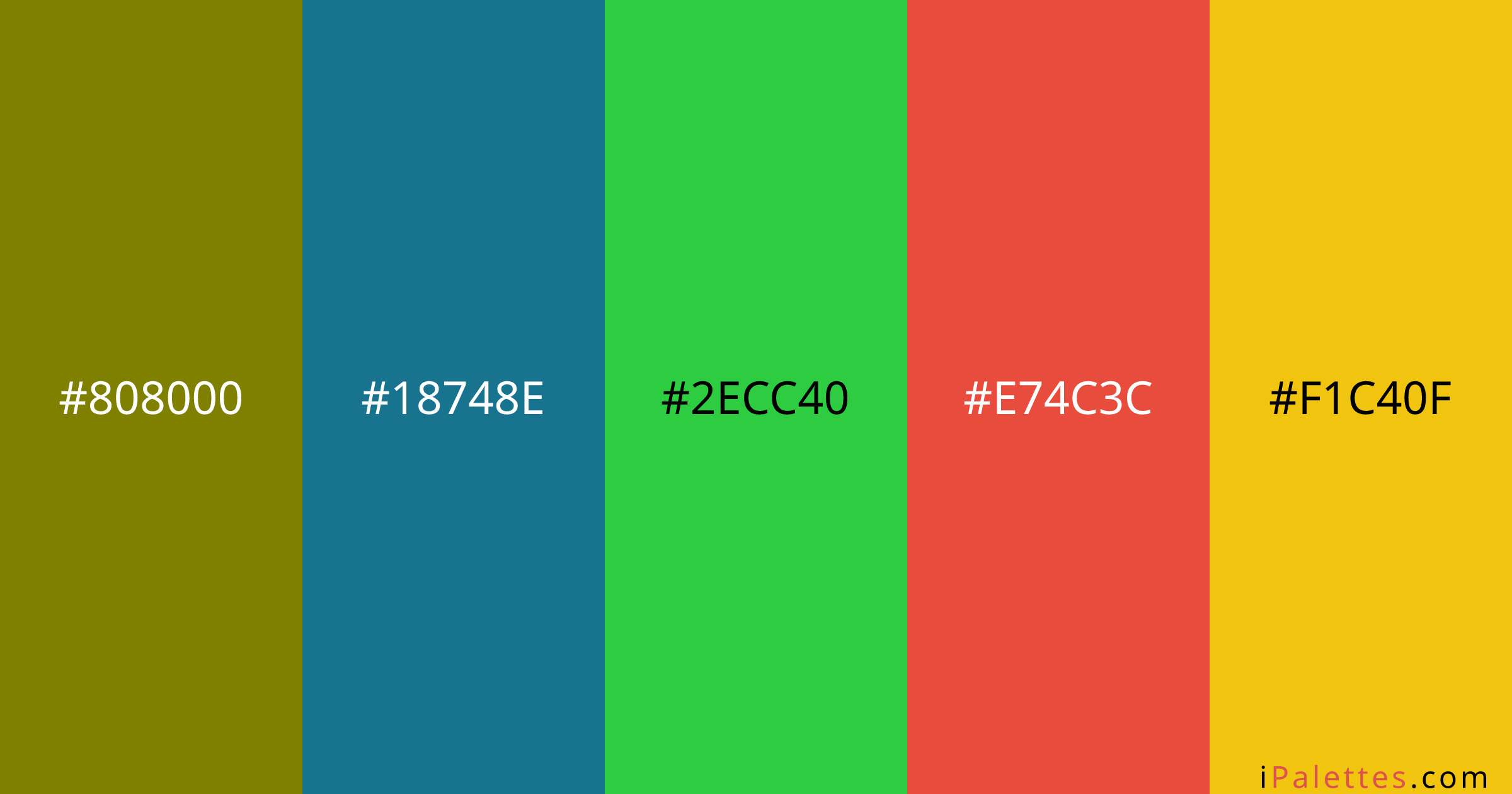 Nature Color Palette and colors #808000 #18748e #2ecc40 #e74c3c #f1c40f ...