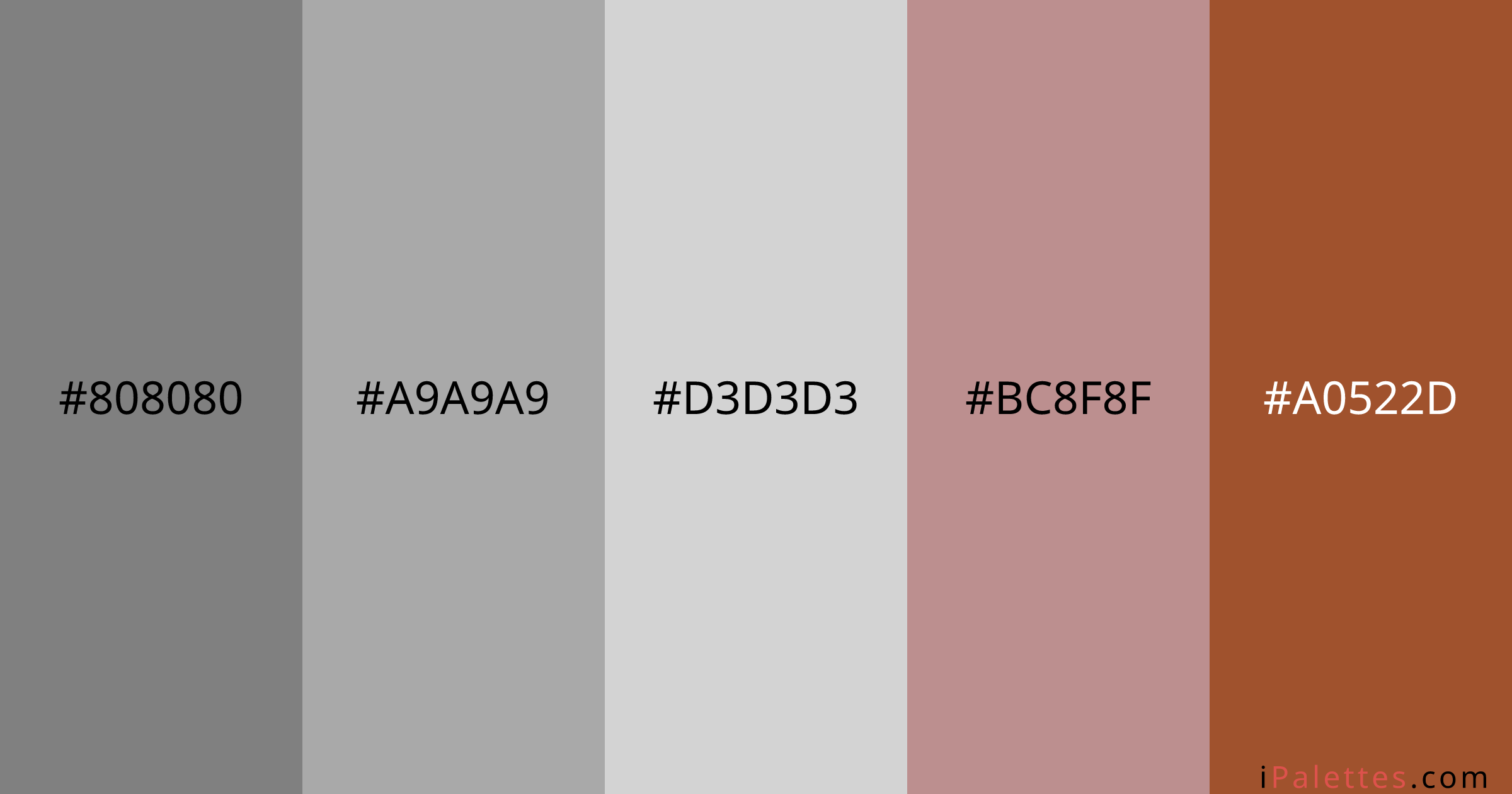 Cat Color Palette and colors #808080 #A9A9A9 #D3D3D3 #BC8F8F #A0522D ...
