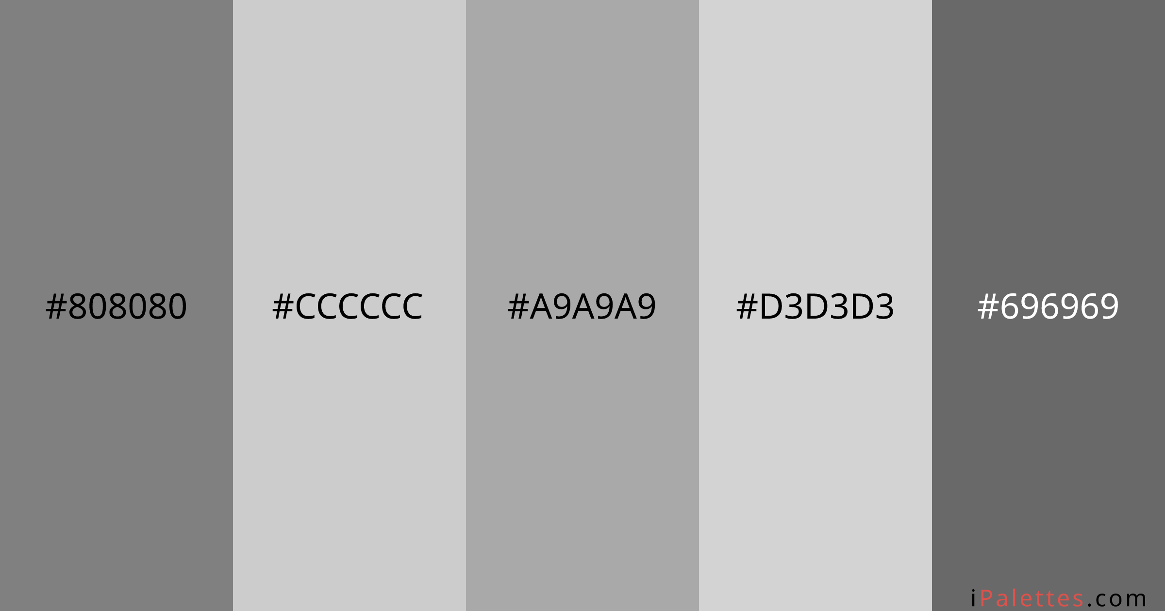 Grey Color Palette and colors #808080 #cccccc #a9a9a9 #d3d3d3 #696969 ...
