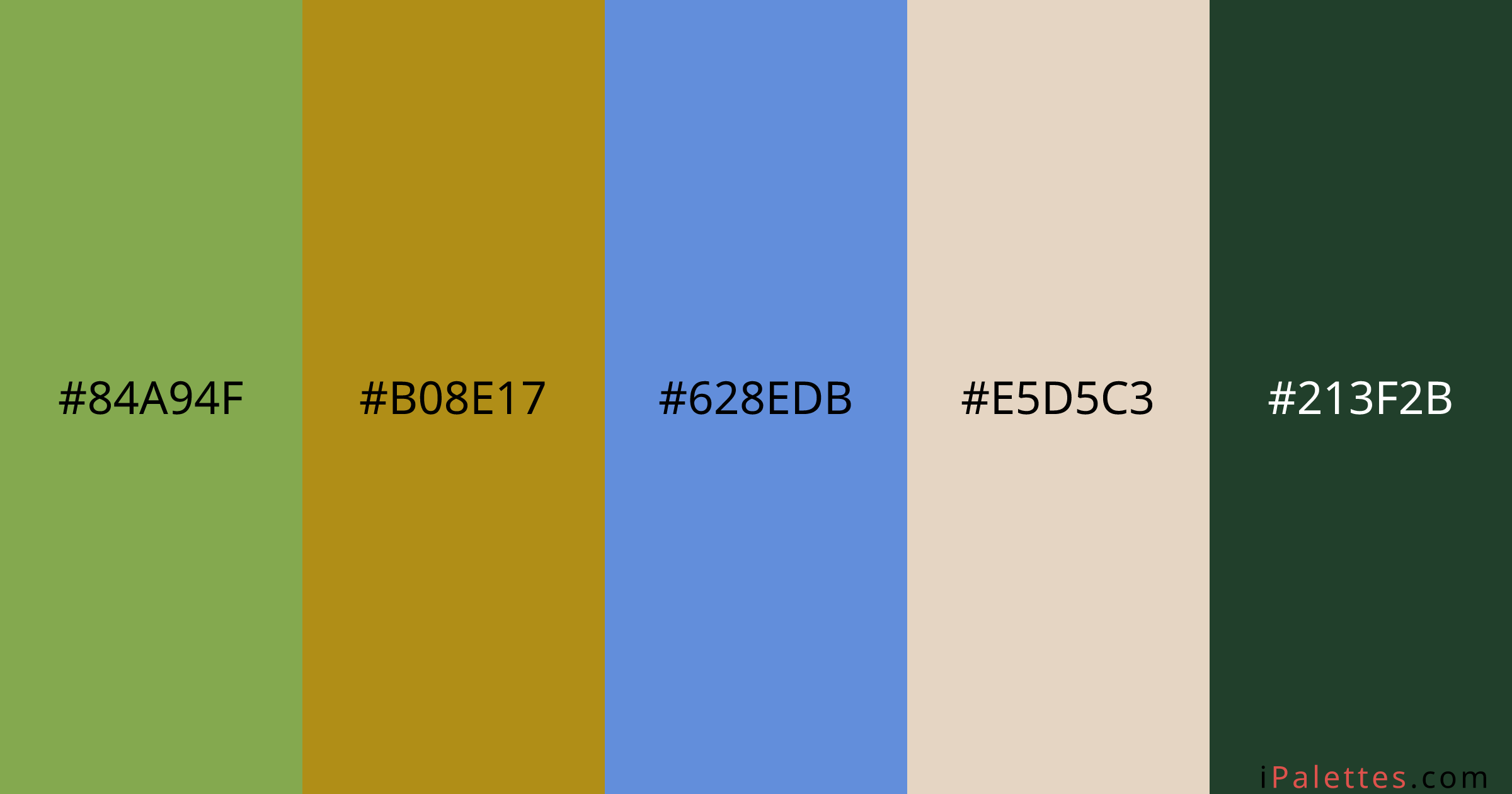 Breath of the wild Color Palette and colors #84a94f #b08e17 #628edb # ...