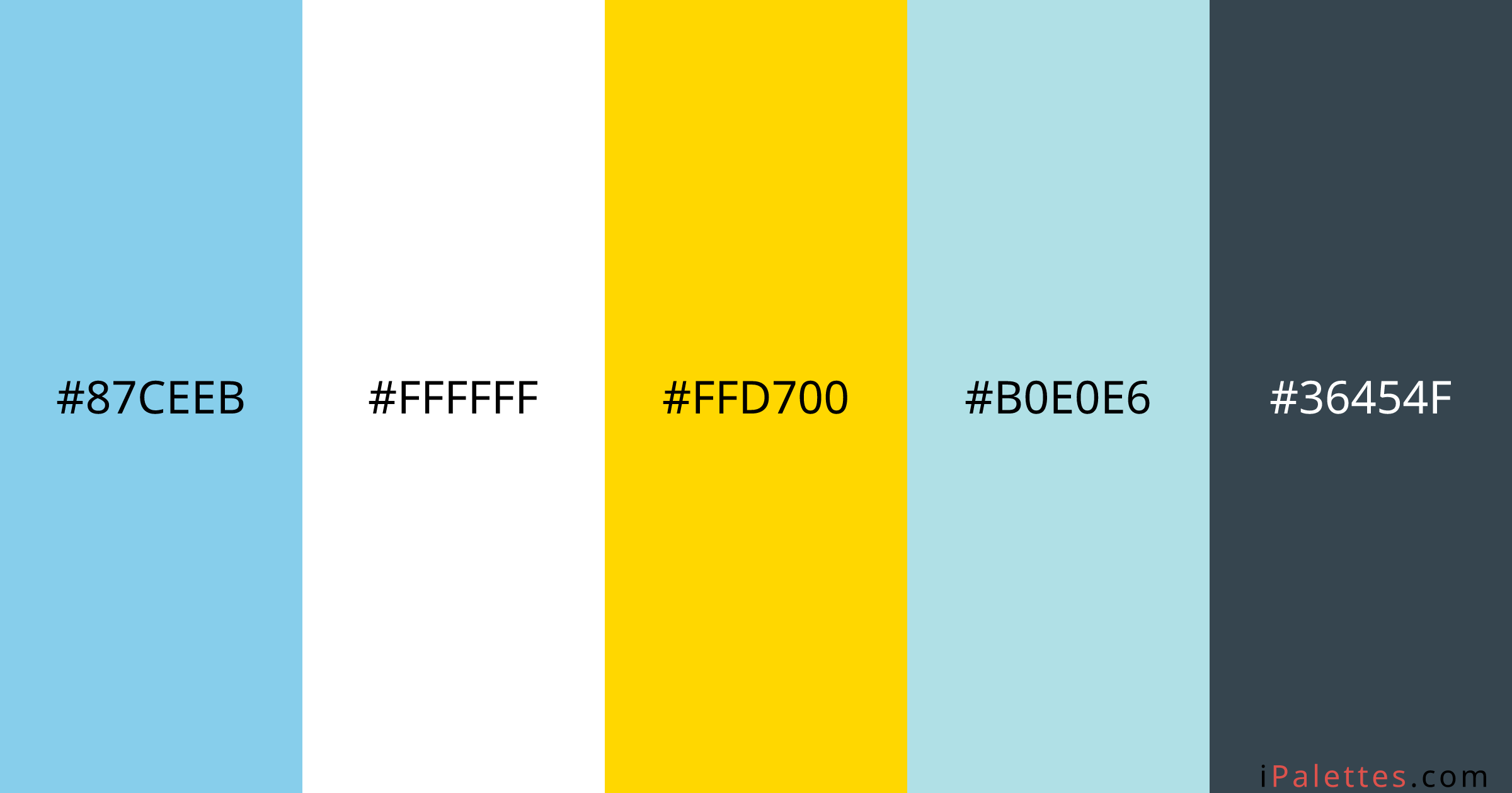 Pengullet Color Palette and colors #87CEEB #FFFFFF #FFD700 #B0E0E6 ...