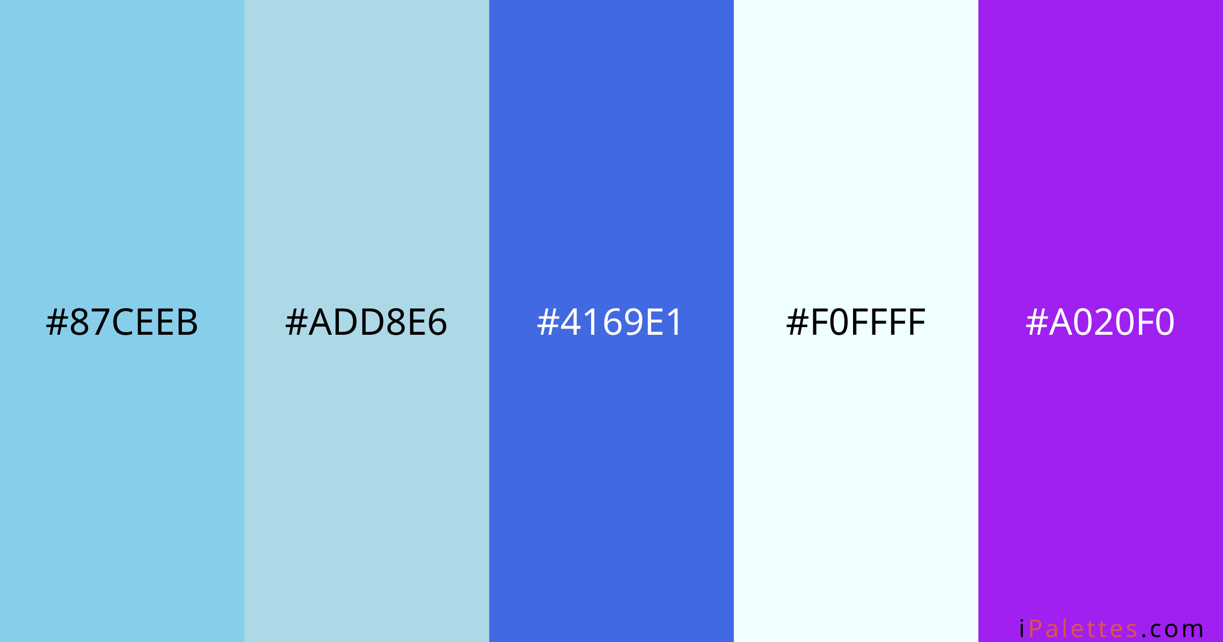 Uranus Color Palette and colors #87ceeb #add8e6 #4169e1 #f0ffff #a020f0 ...
