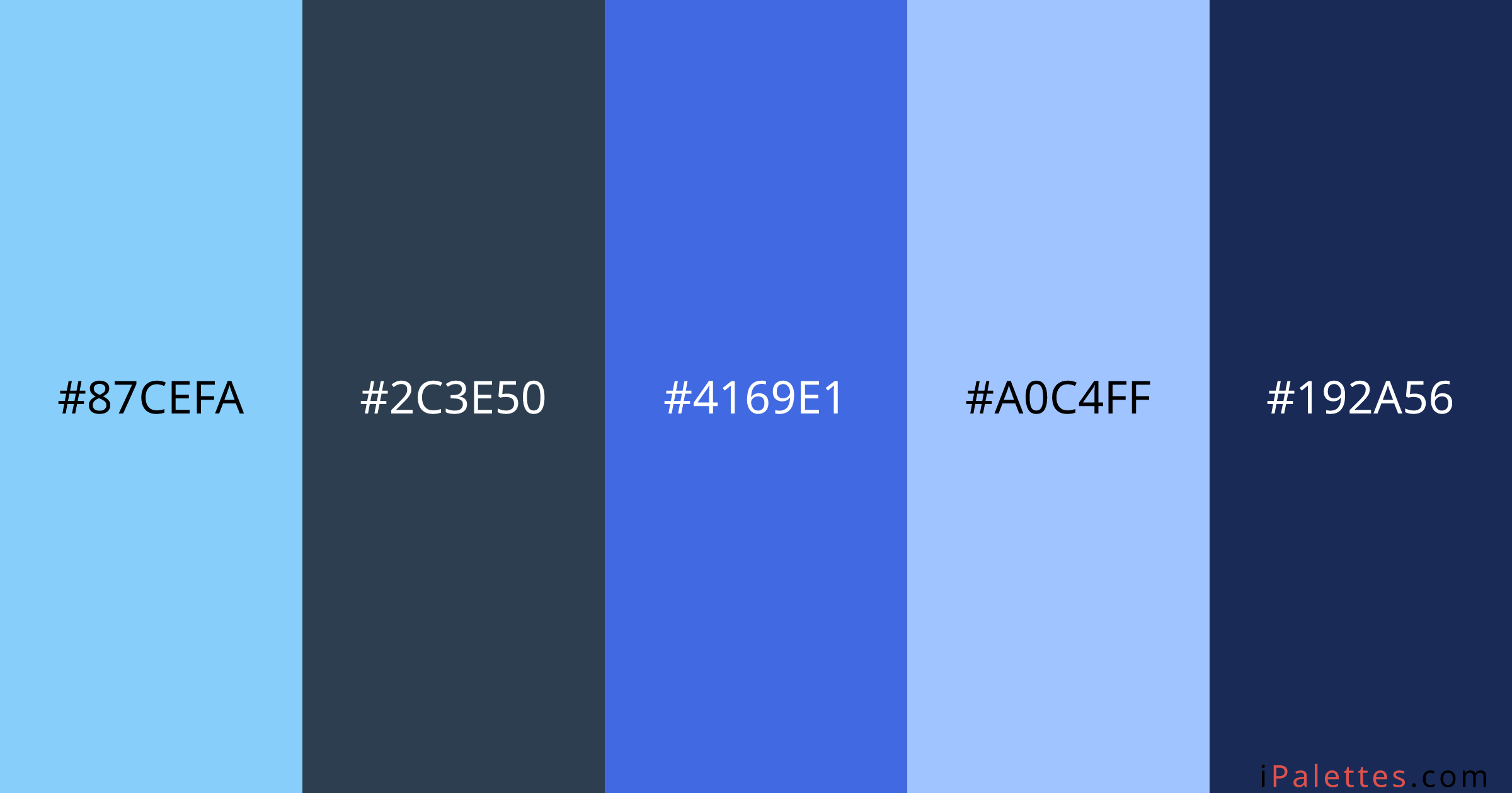 Blue moon Color Palette and colors #87cefa #2c3e50 #4169e1 #a0c4ff ...