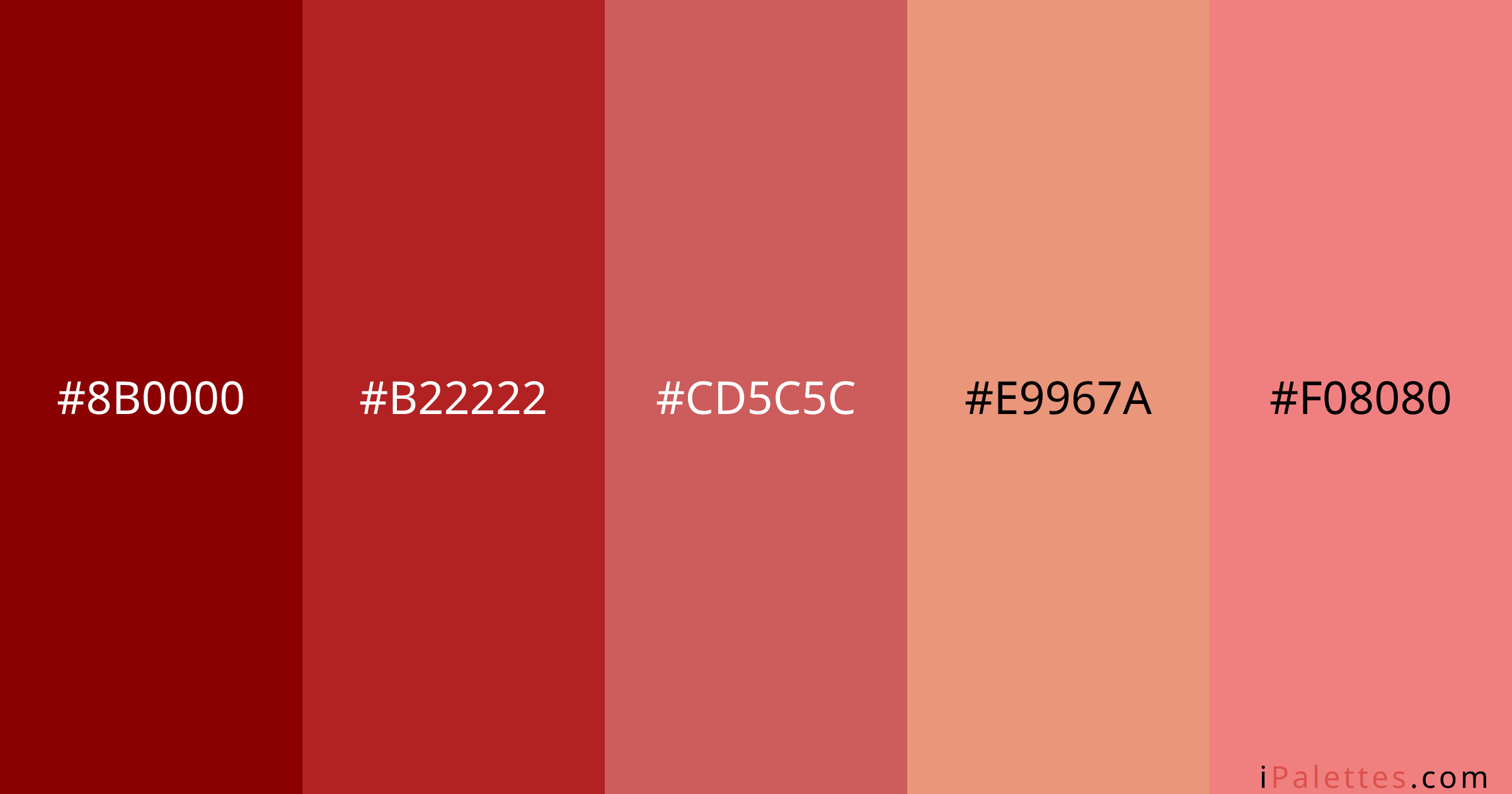 Mars lipstick Color Palette and colors #8B0000 #B22222 #CD5C5C #E9967A ...