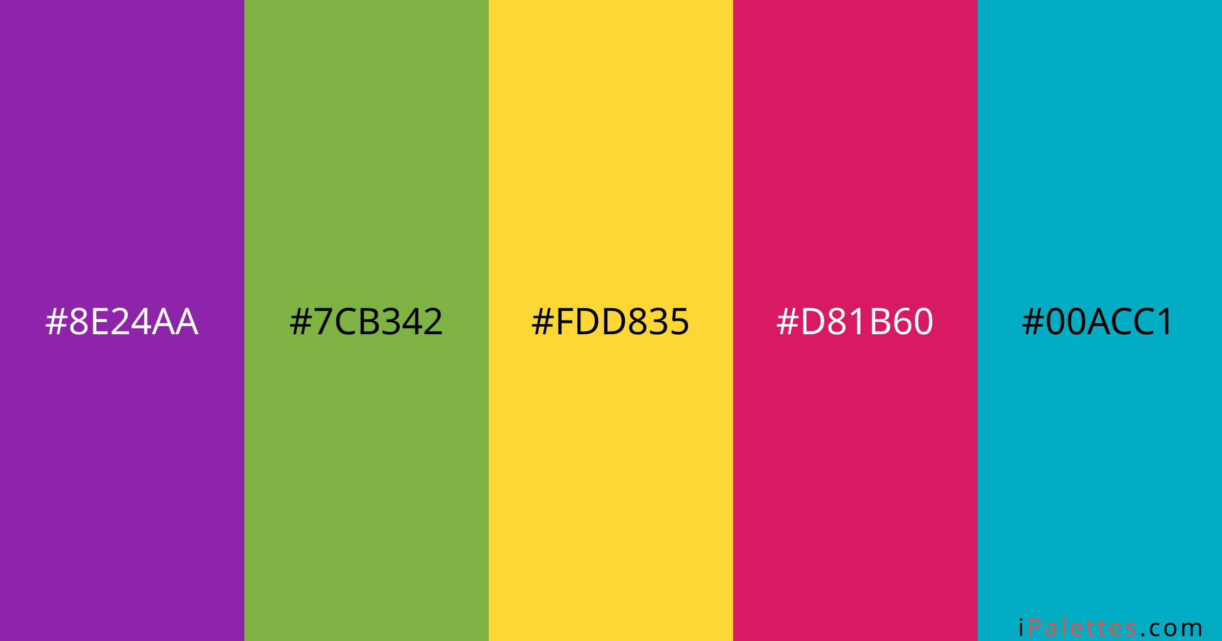 冷门的调色盘 Color Palette and colors #8E24AA #7CB342 #FDD835 #D81B60 #00ACC1 ...