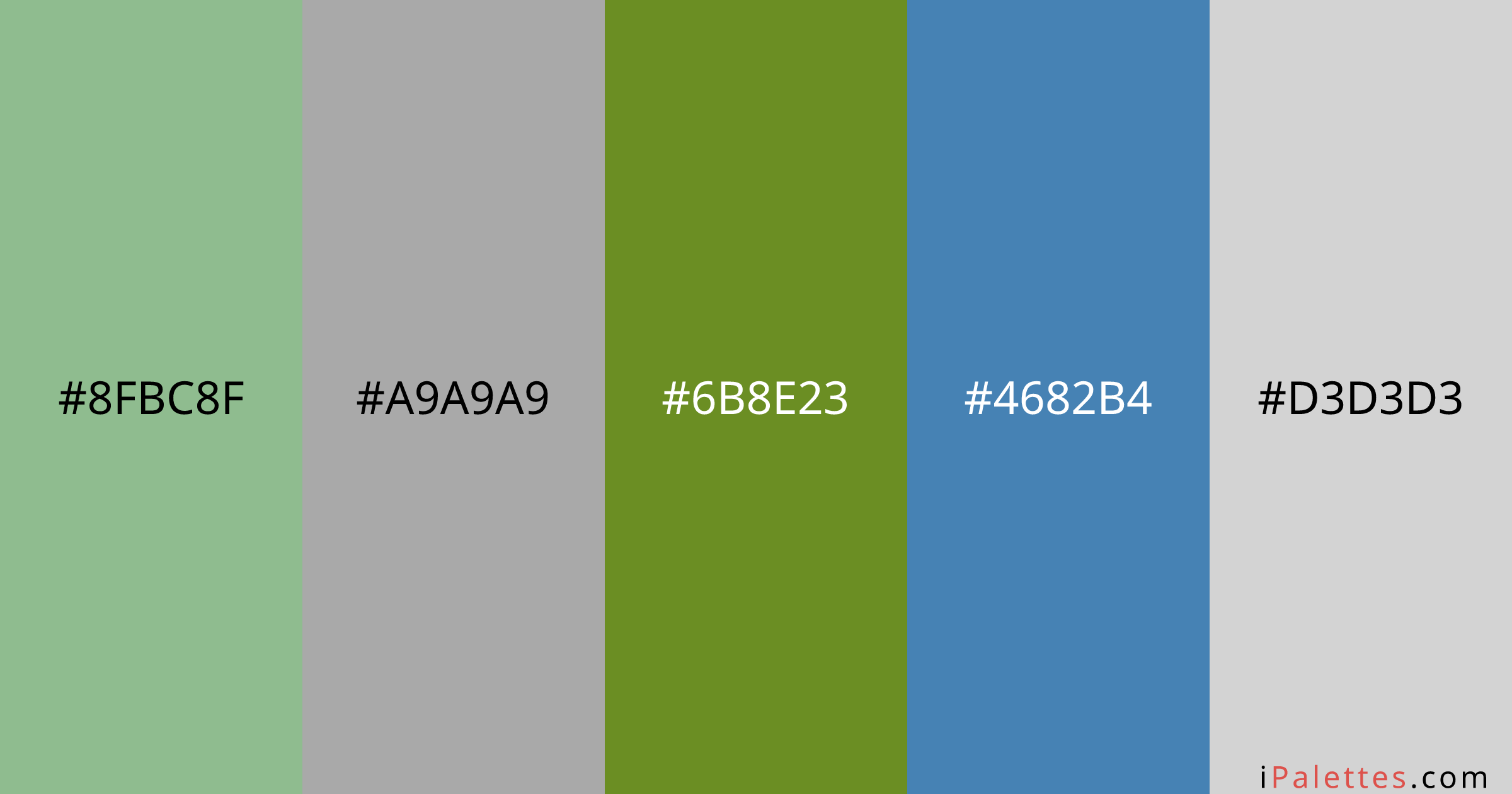 Mountain Color Palette and colors #8FBC8F #A9A9A9 #6B8E23 #4682B4 # ...