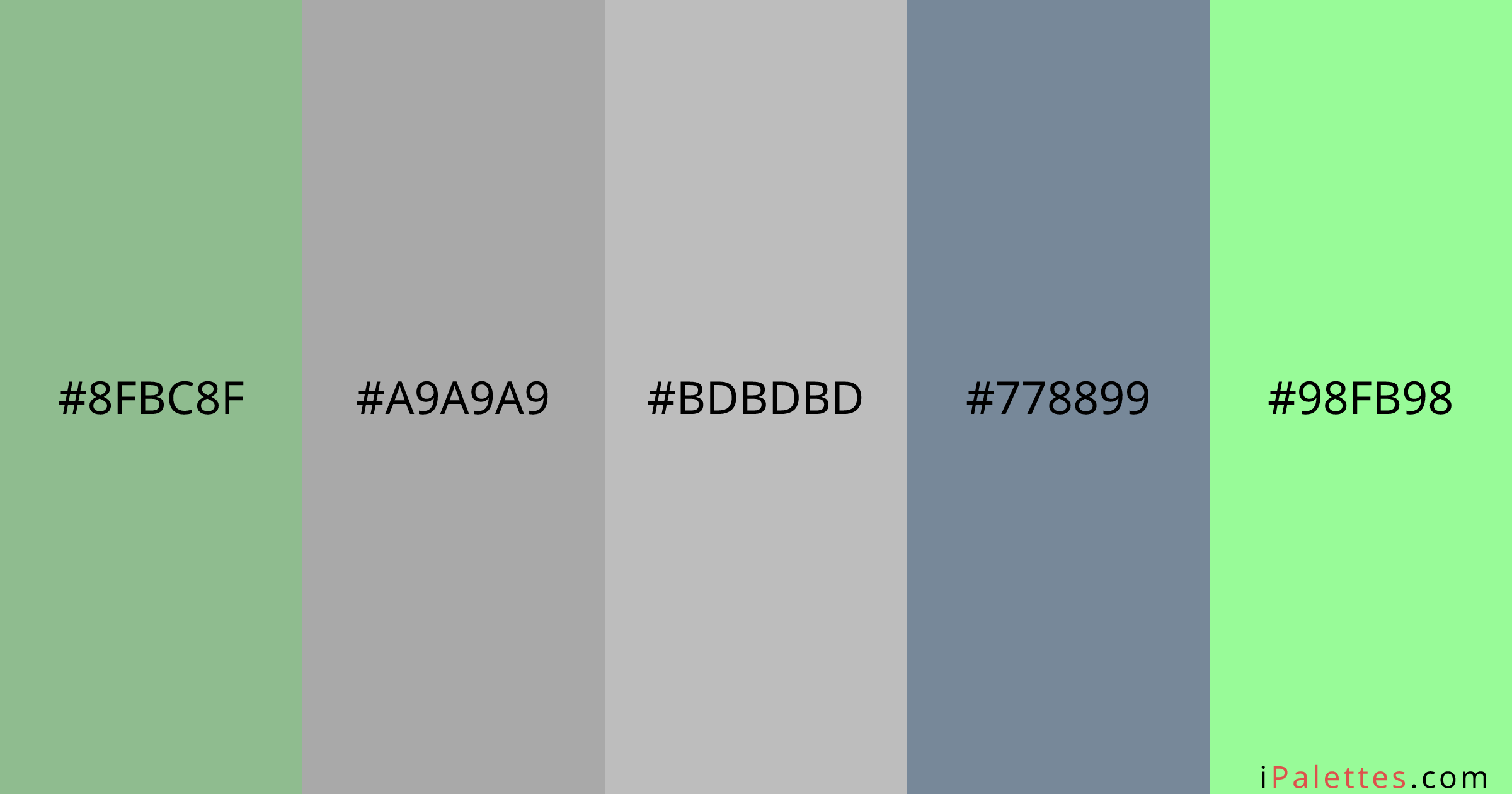 Eucalyptus Color Palette and colors #8FBC8F #A9A9A9 #BDBDBD #778899 ...