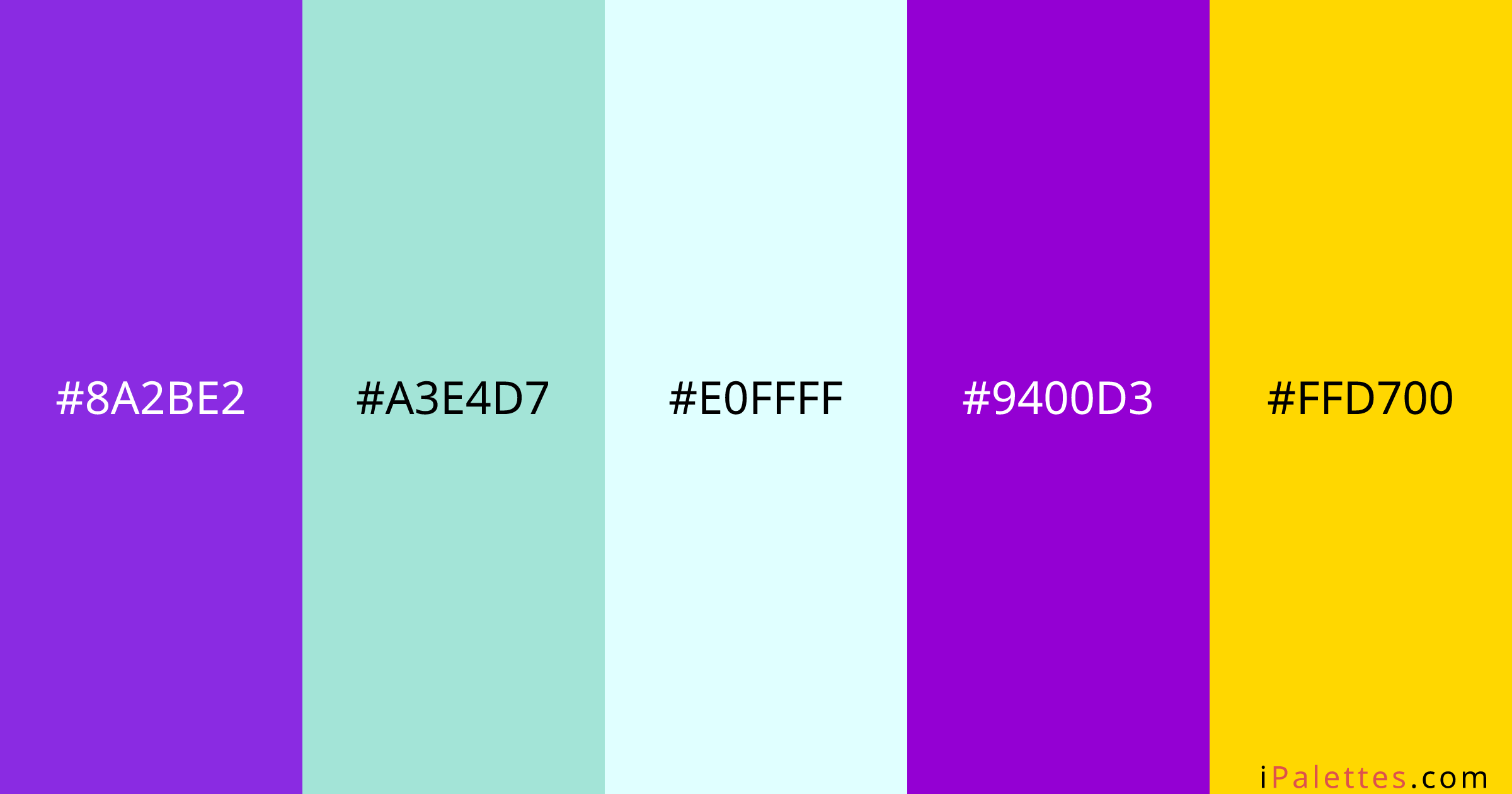 Blueberry cheesecake Color Palette and colors #8a2be2 #a3e4d7 #e0ffff ...